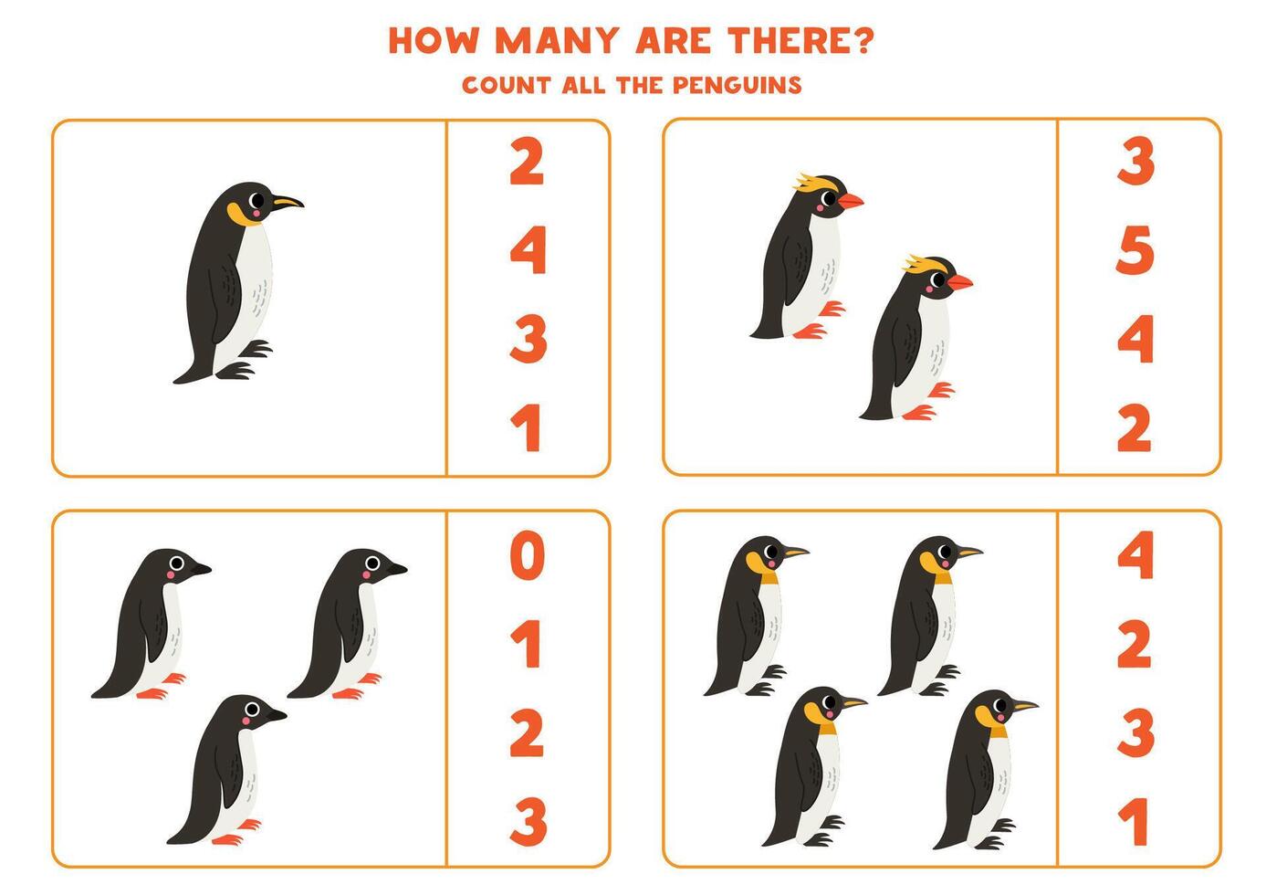 Count all penguins and circle the correct answers. 41855583 Vector Art ...