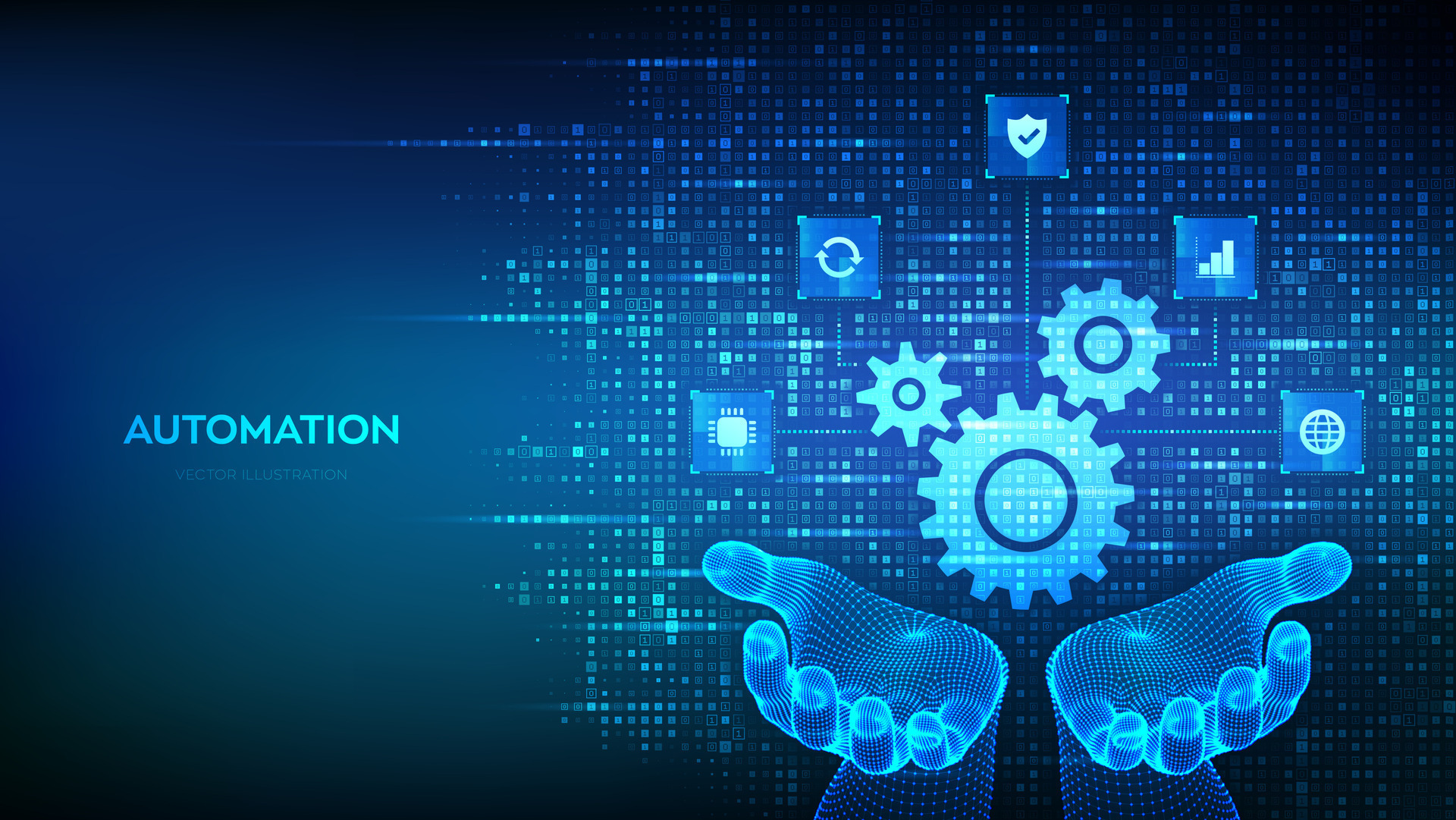 Automation Software Gears Icon Made With Binary Code In Hands Iot And