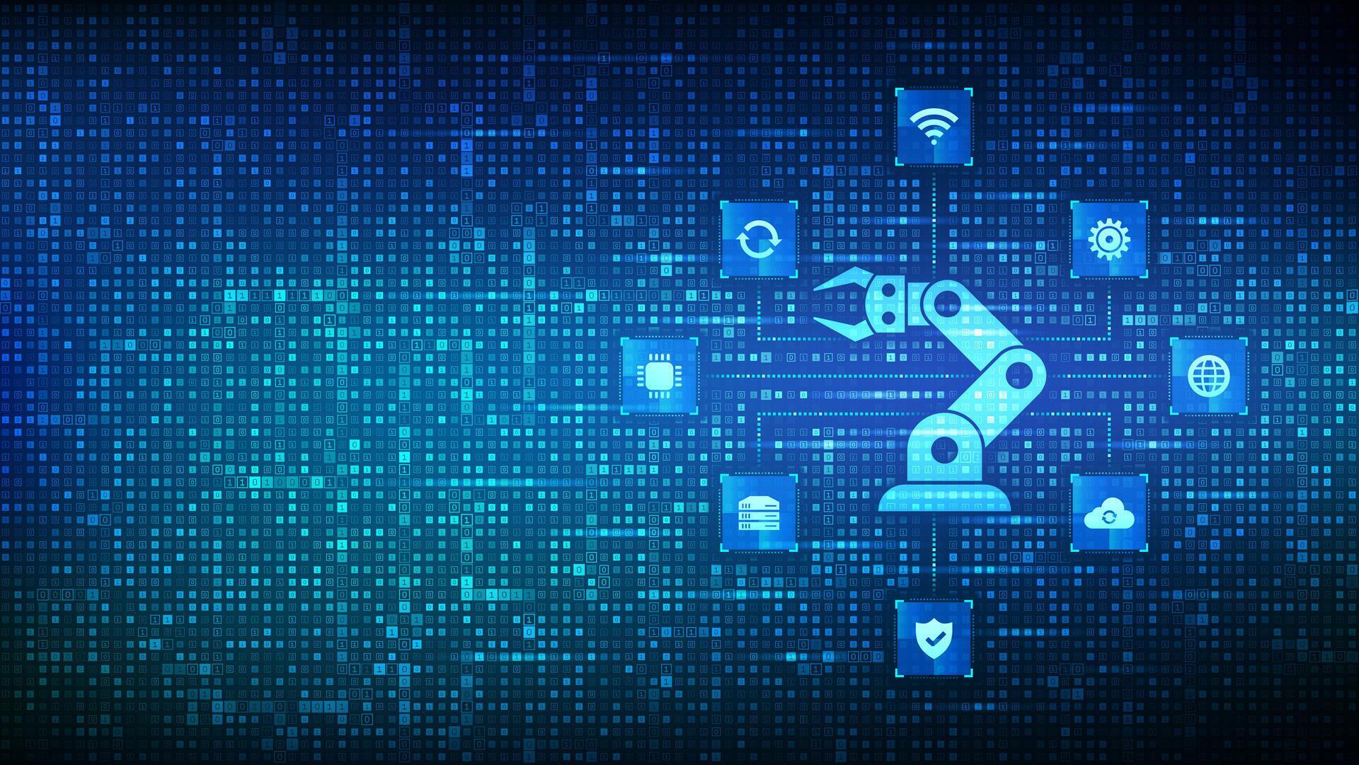 Smart Industry 40 Icon Made With Binary Code Factory Automation Autonomous Industrial