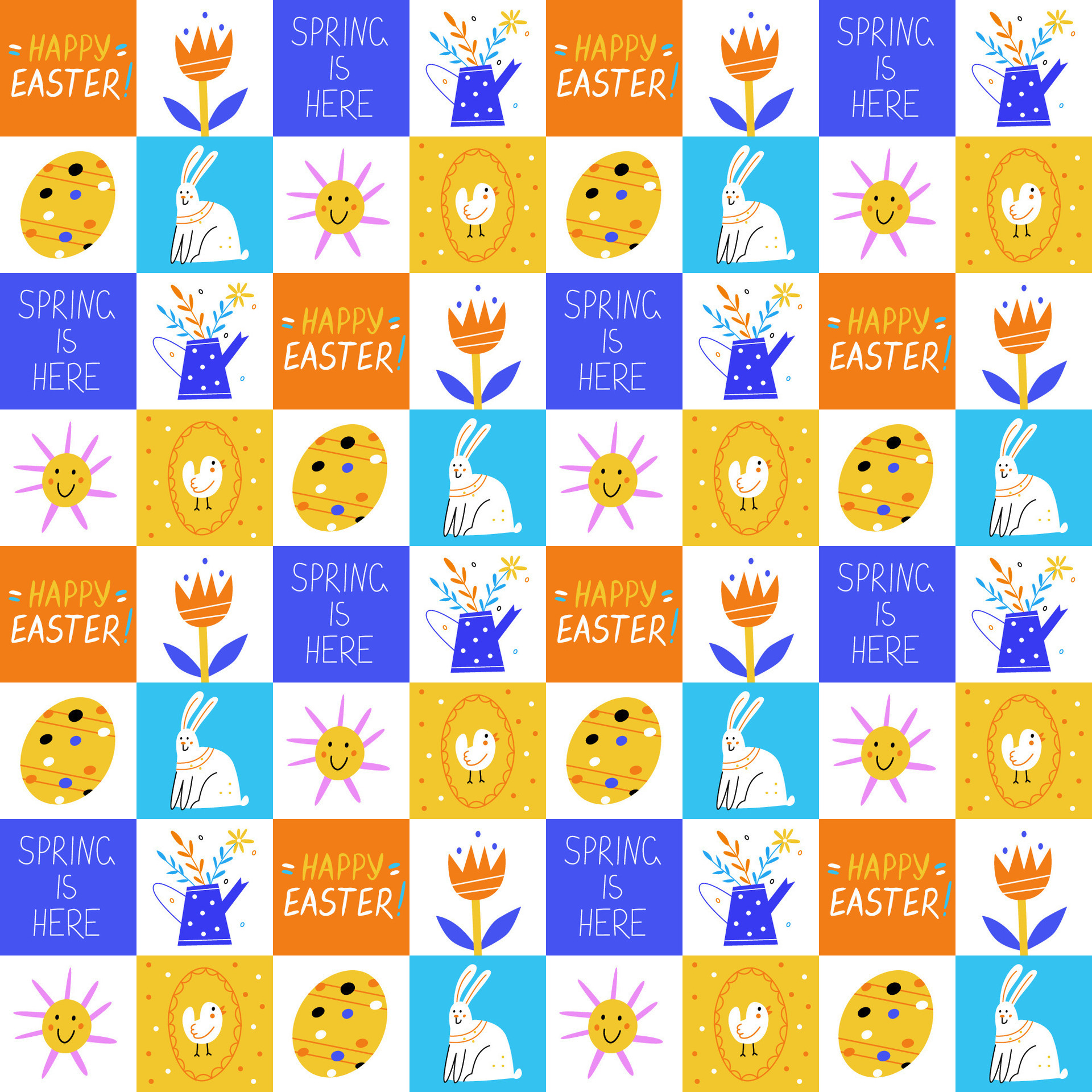 Seamless pattern with cartoon Easter elements 41856641 Vector Art at ...