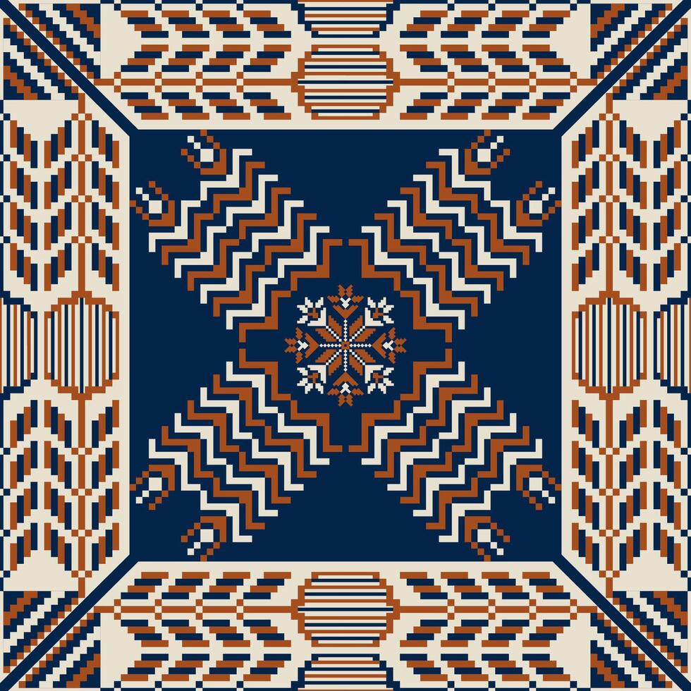 Colorful Ethnic Geometric Embroidery Pattern Embroidery Geometric Square Shape Seamless Pattern