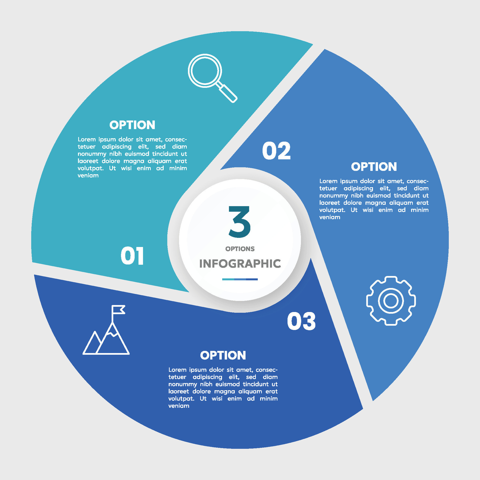 Circle chart infographic template with 3 options for presentations ...
