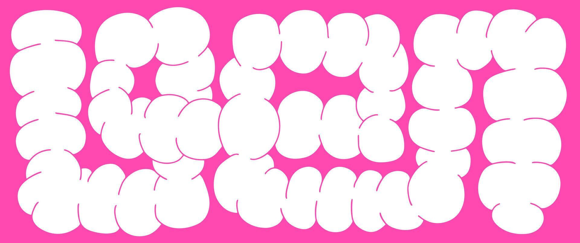 Abstract cloud shapes landscape covet template. Groovy funky long bubble with loops and waves in ...