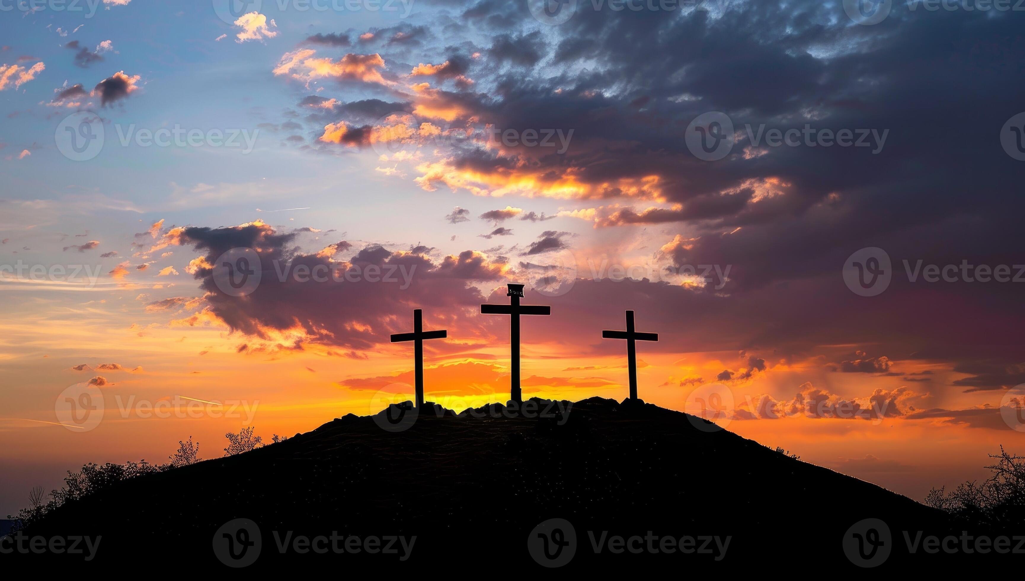 AI generated Three Crosses on Calvary at Sunset 41862697 Stock Photo at Vecteezy
