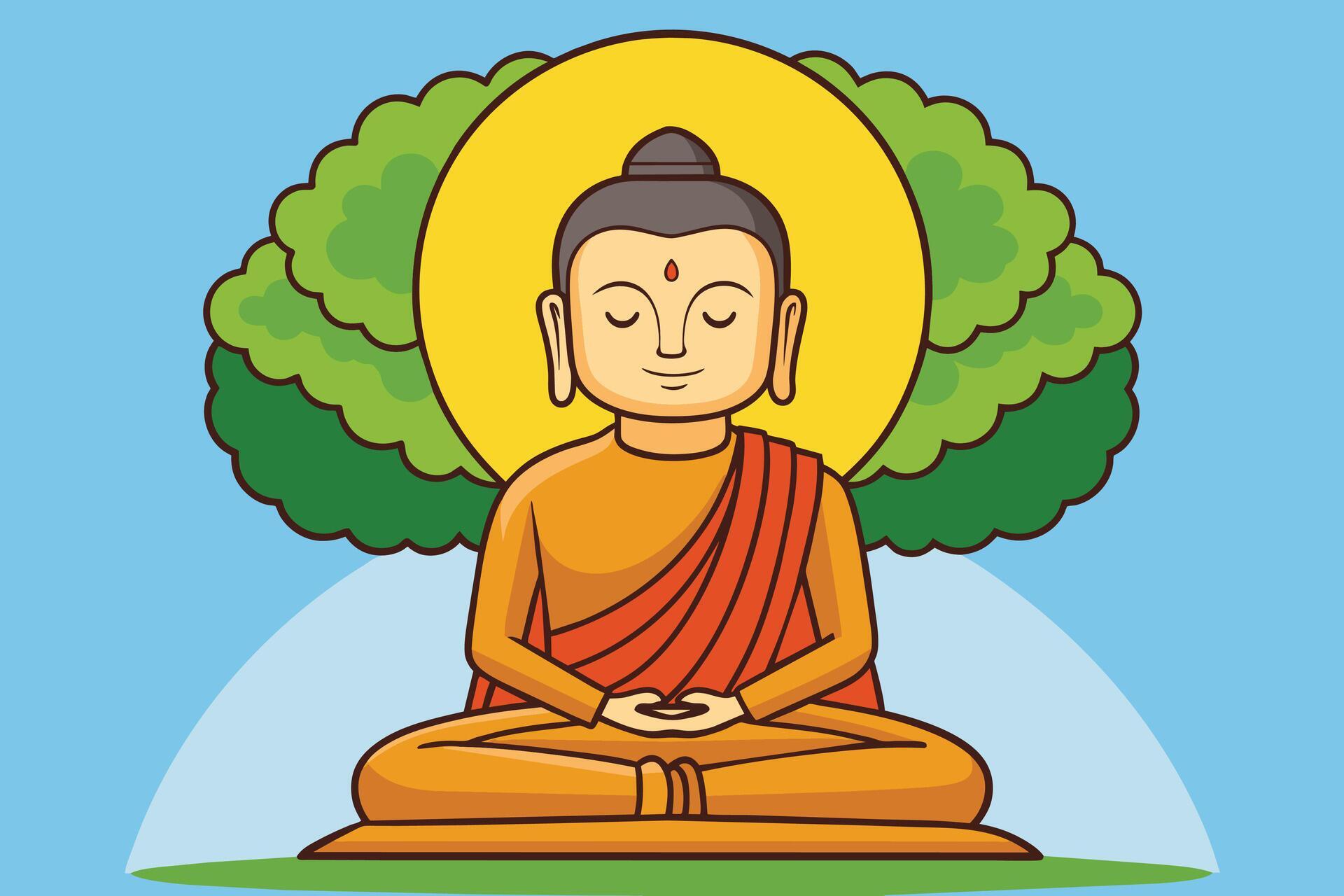 Vector illustration of Siddhartha Gautama enlightened under Bodhi tree ...