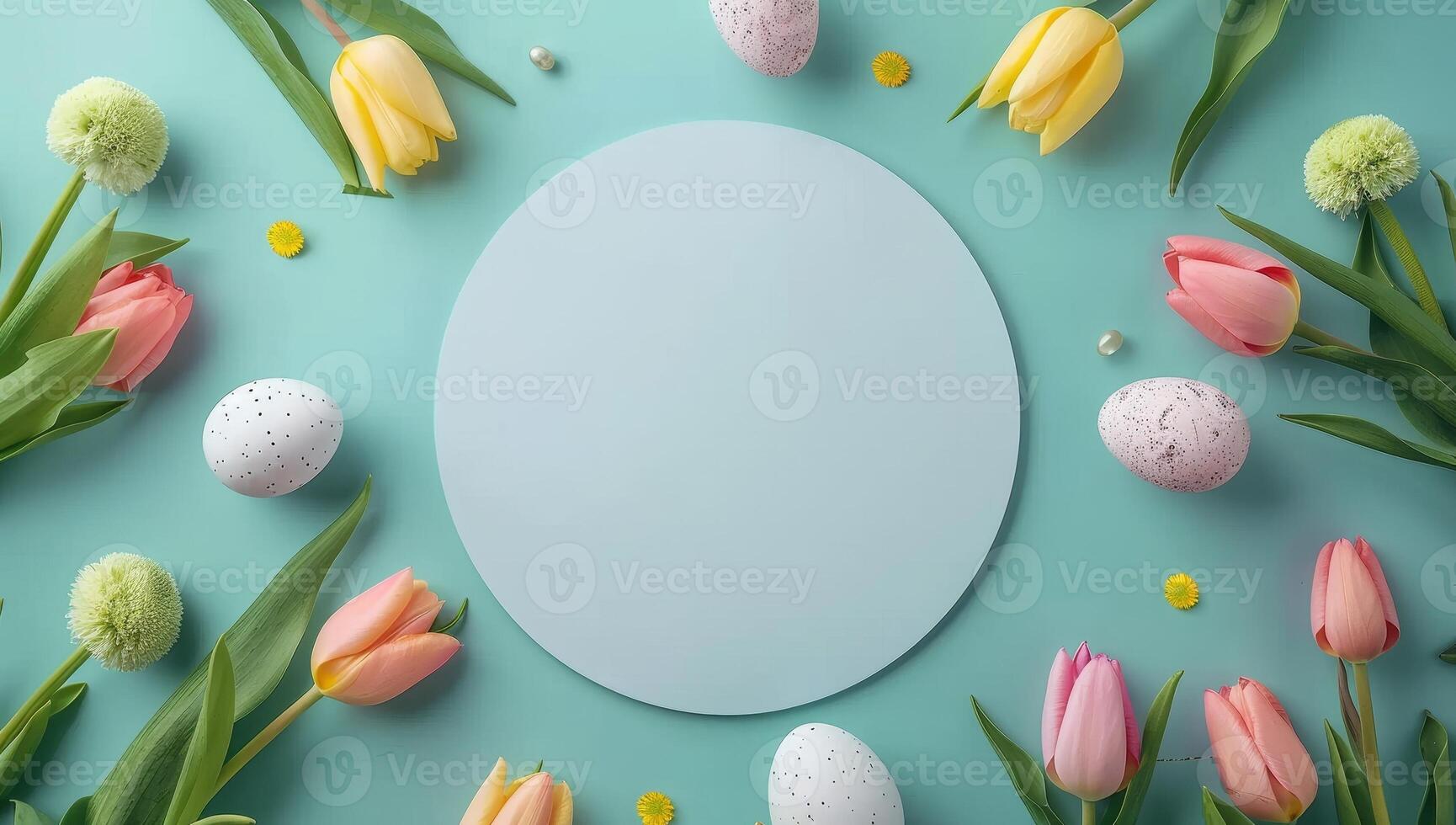 AI generated Easter background with tulips and eggs. 41879393 Stock ...
