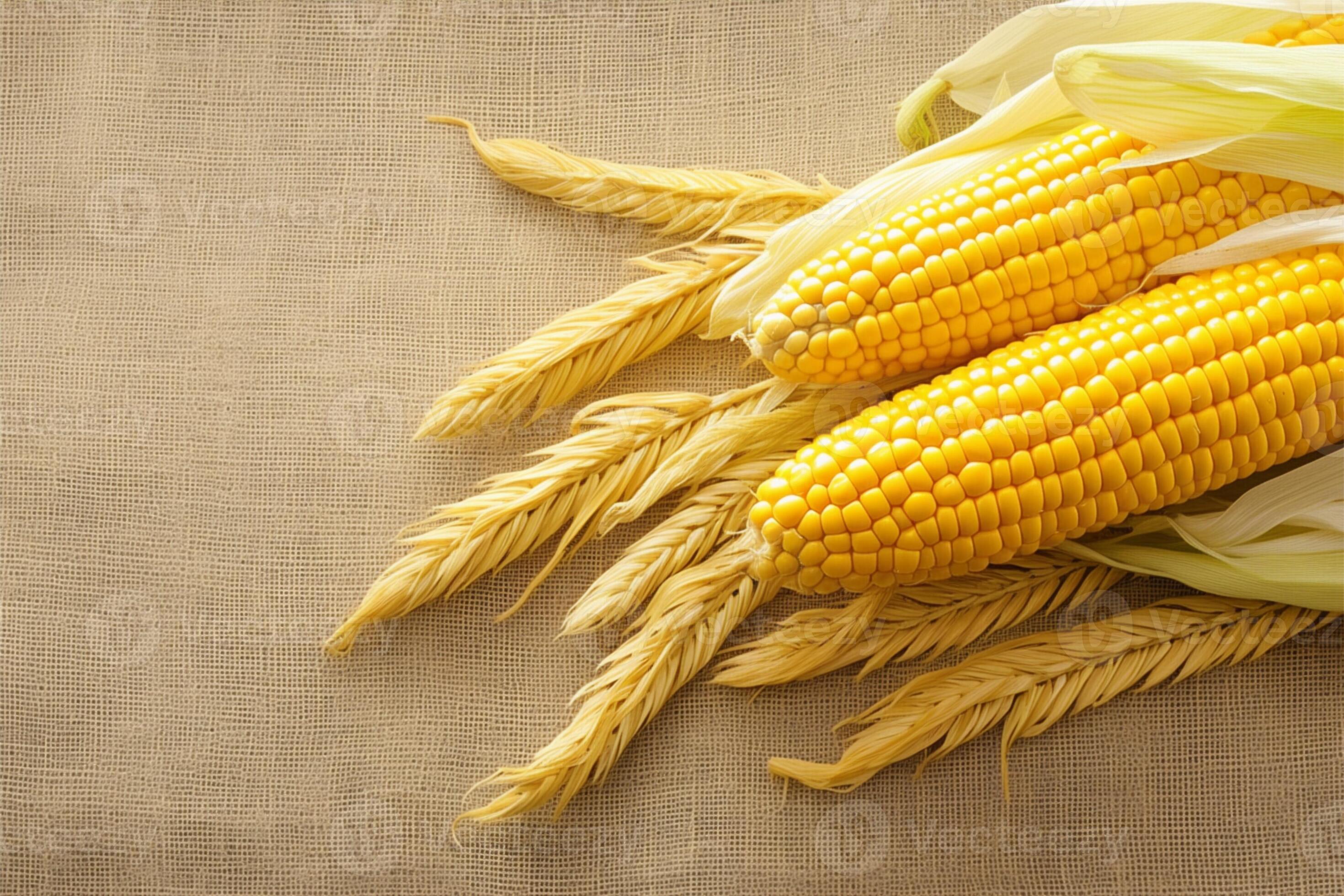 Ai Generated Isolated Corn Cob On Textured Brown Sackcloth Background Side View 41879714 Stock