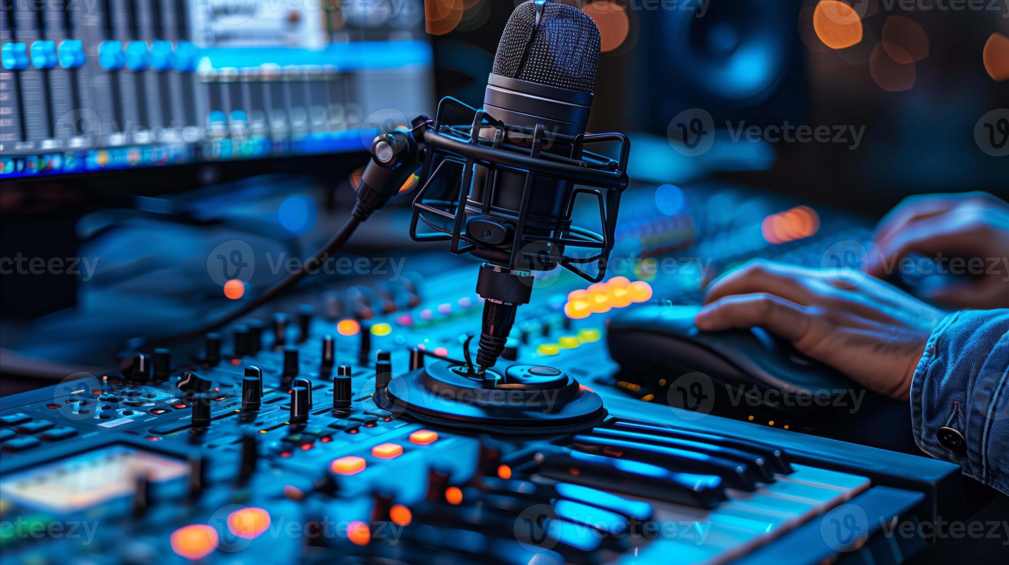AI generated Modern recording studio with microphone and sound board 41882773 Stock Photo at ...
