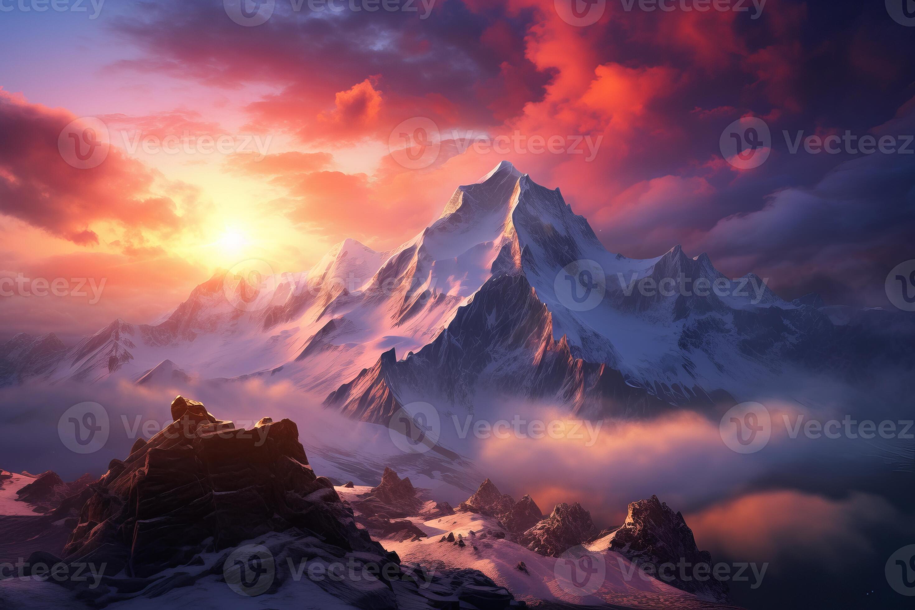 AI generated The dramatic colors of a mountain sunrise. Generative AI ...