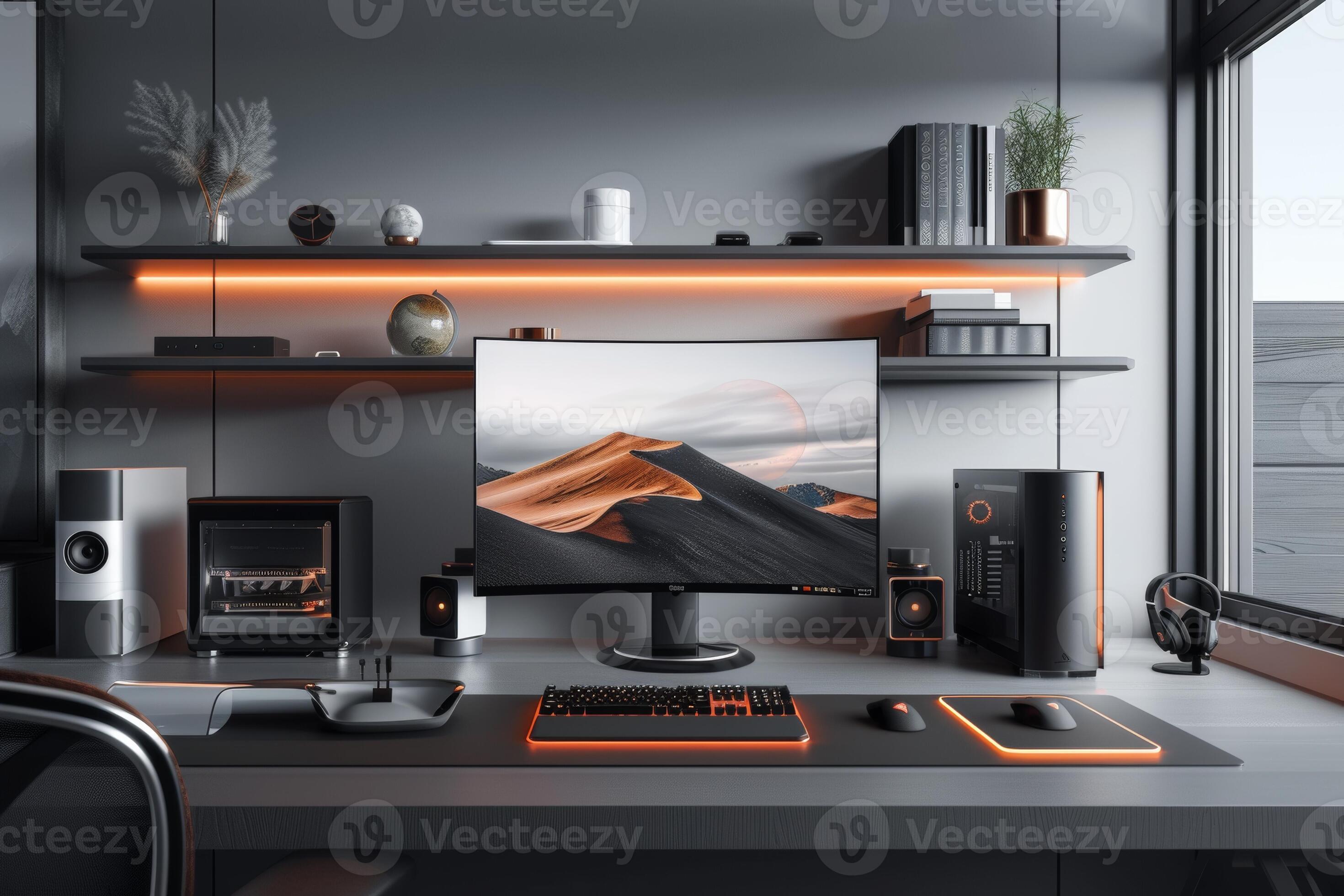 AI generated A minimalist PC setup featuring sleek desktop towers ...