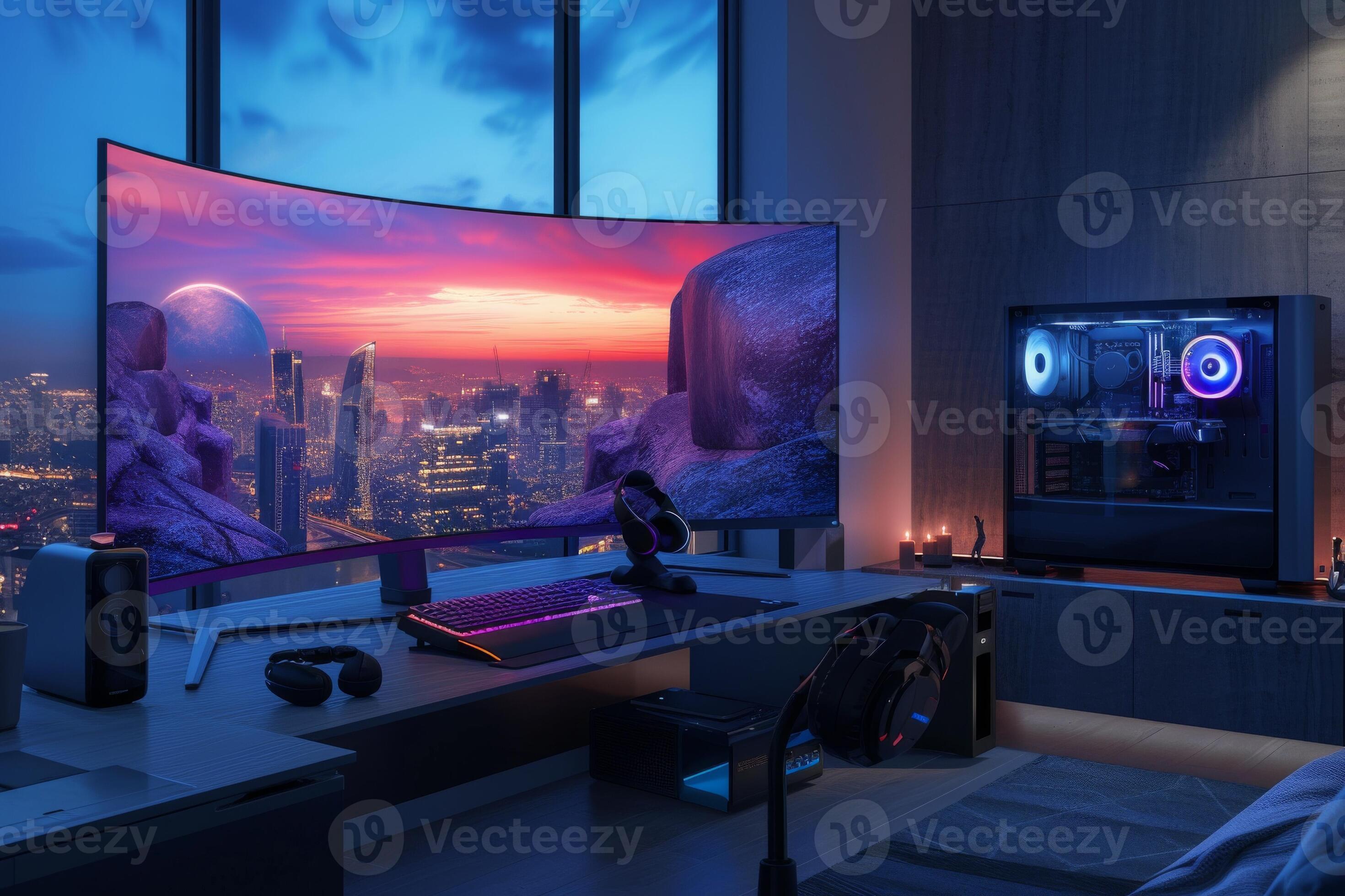 AI generated A modern PC setup with a curved gaming monitor 41895459 ...