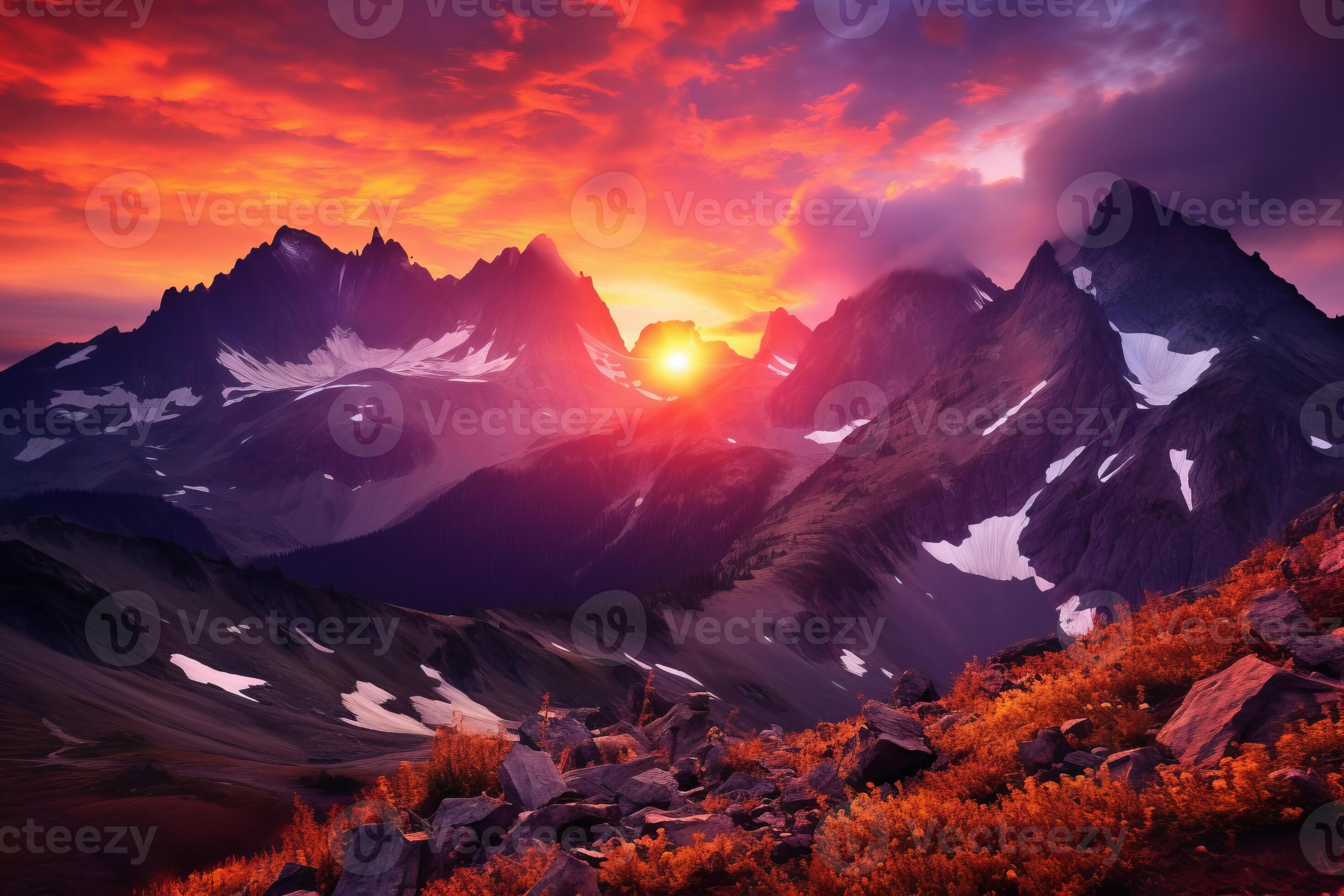 AI generated The dramatic colors of a mountain sunrise. Generative AI ...