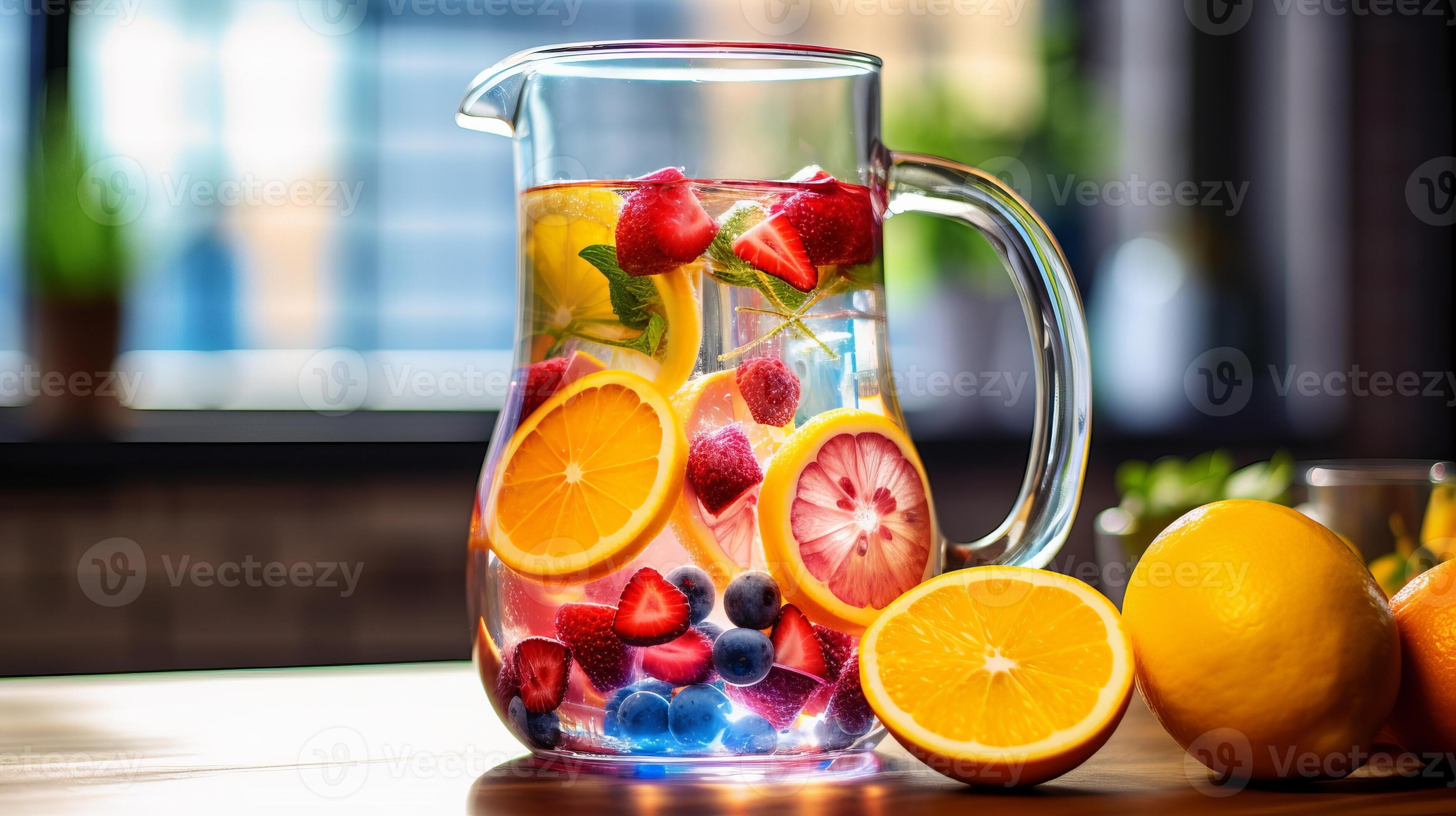 AI generated A close up shot of a refreshing and colorful fruit infused water pitcher ...