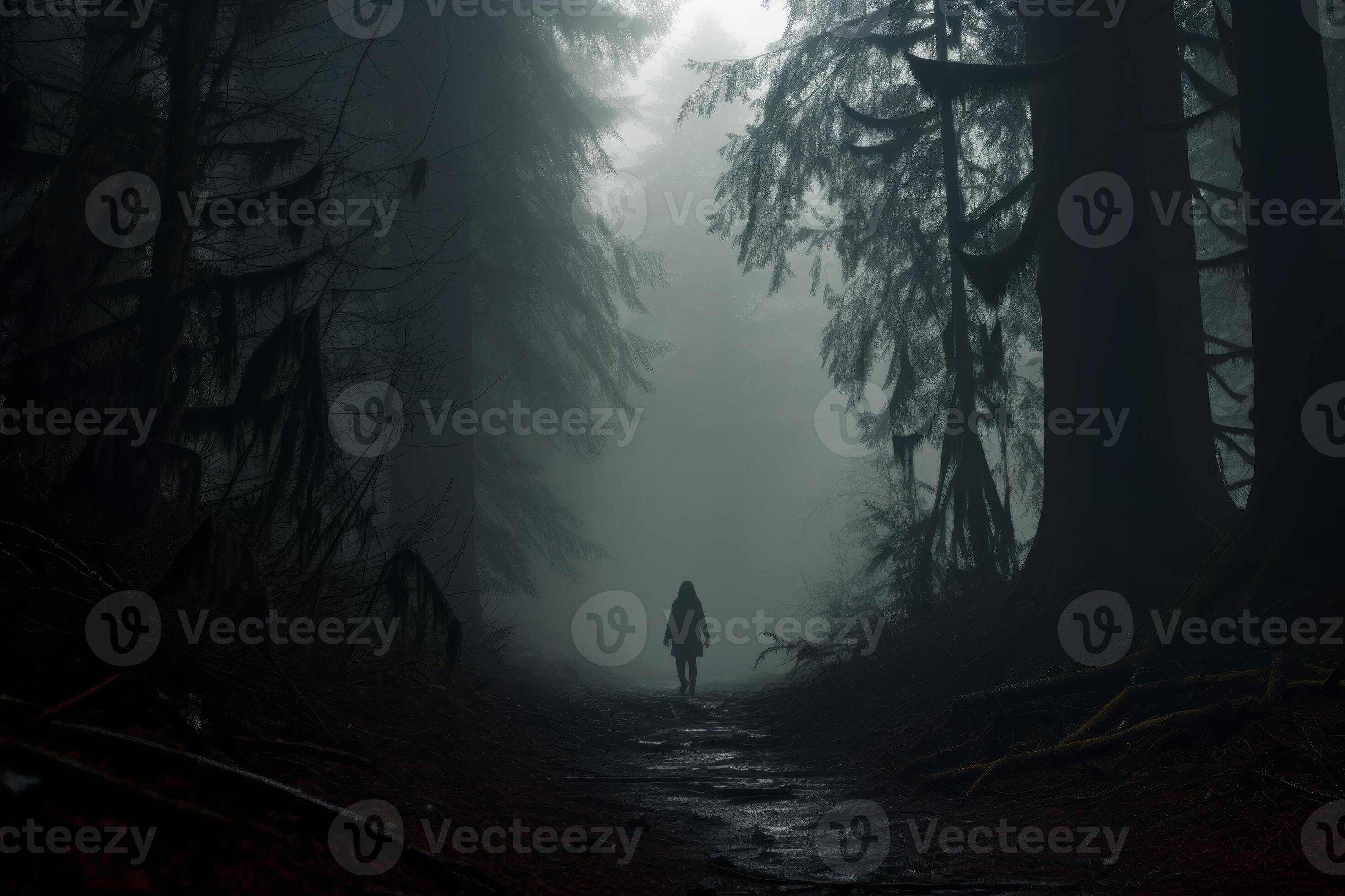 AI generated A solitary figure walking in a foggy forest, illustrating the feeling of being lost ...