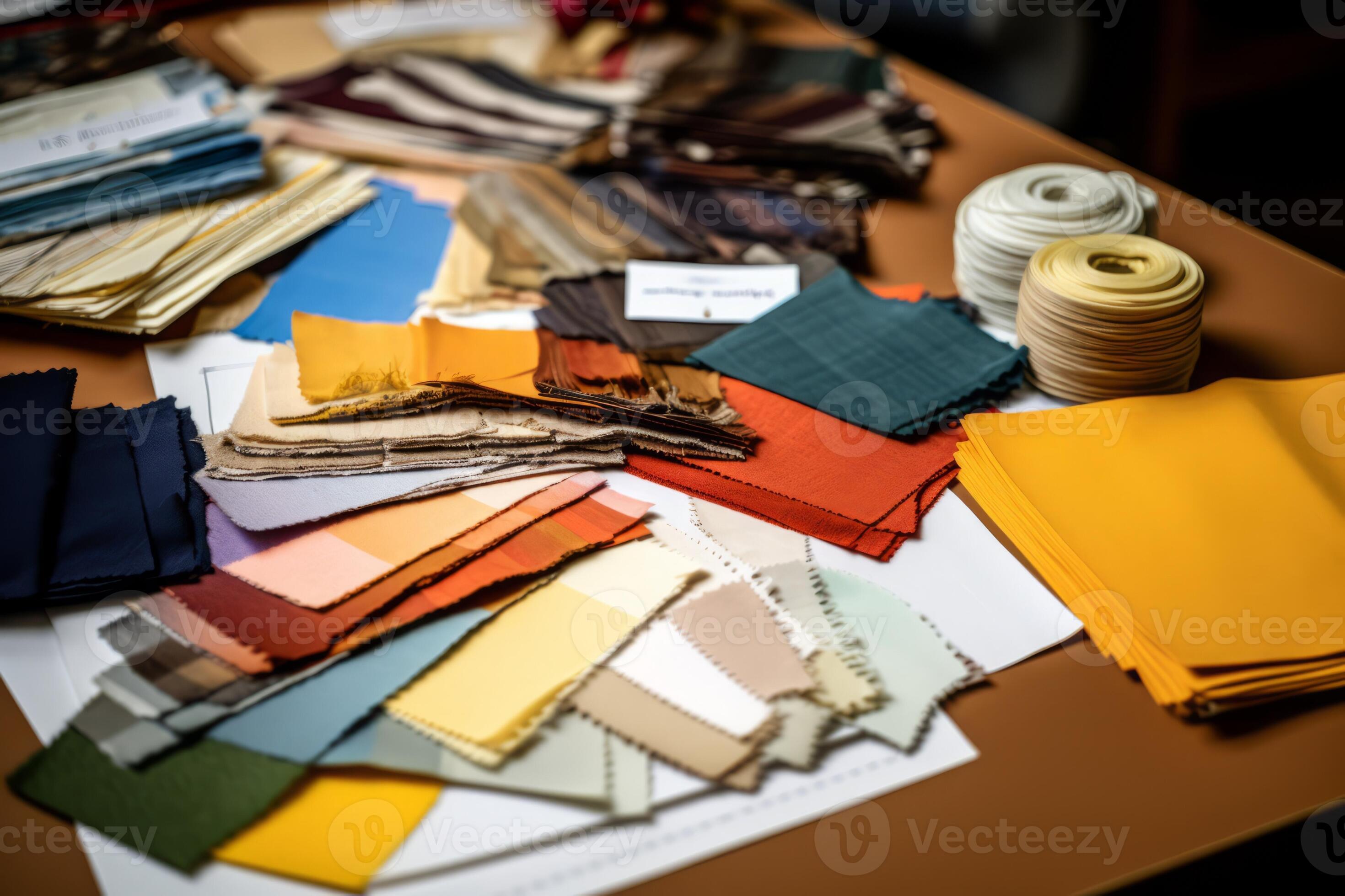 AI generated A tailor's sewing patterns and fabric swatches, ready to ...