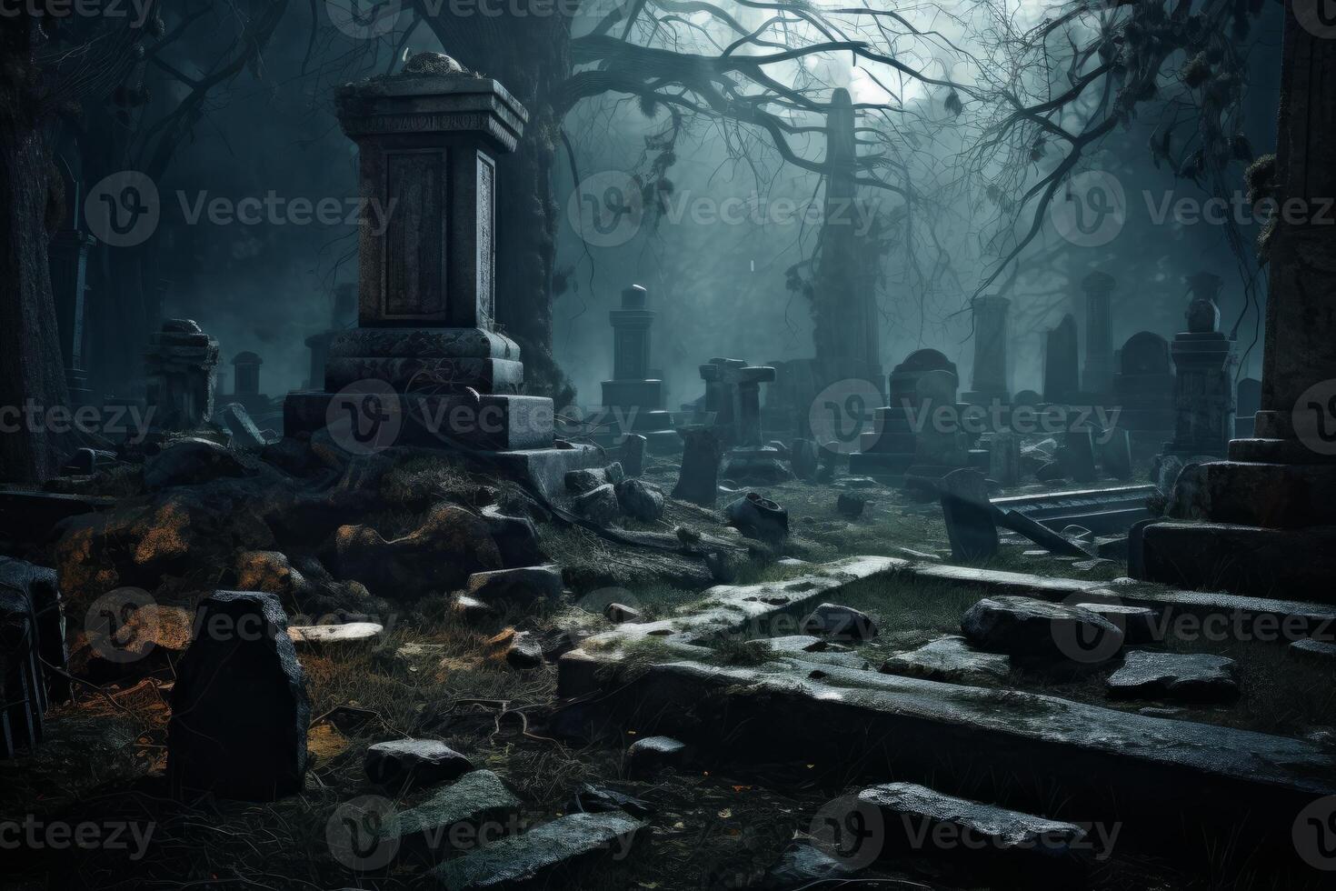 AI generated Forgotten cemetery with crumbling tombstones. Generative AI 41907273 Stock Photo at ...