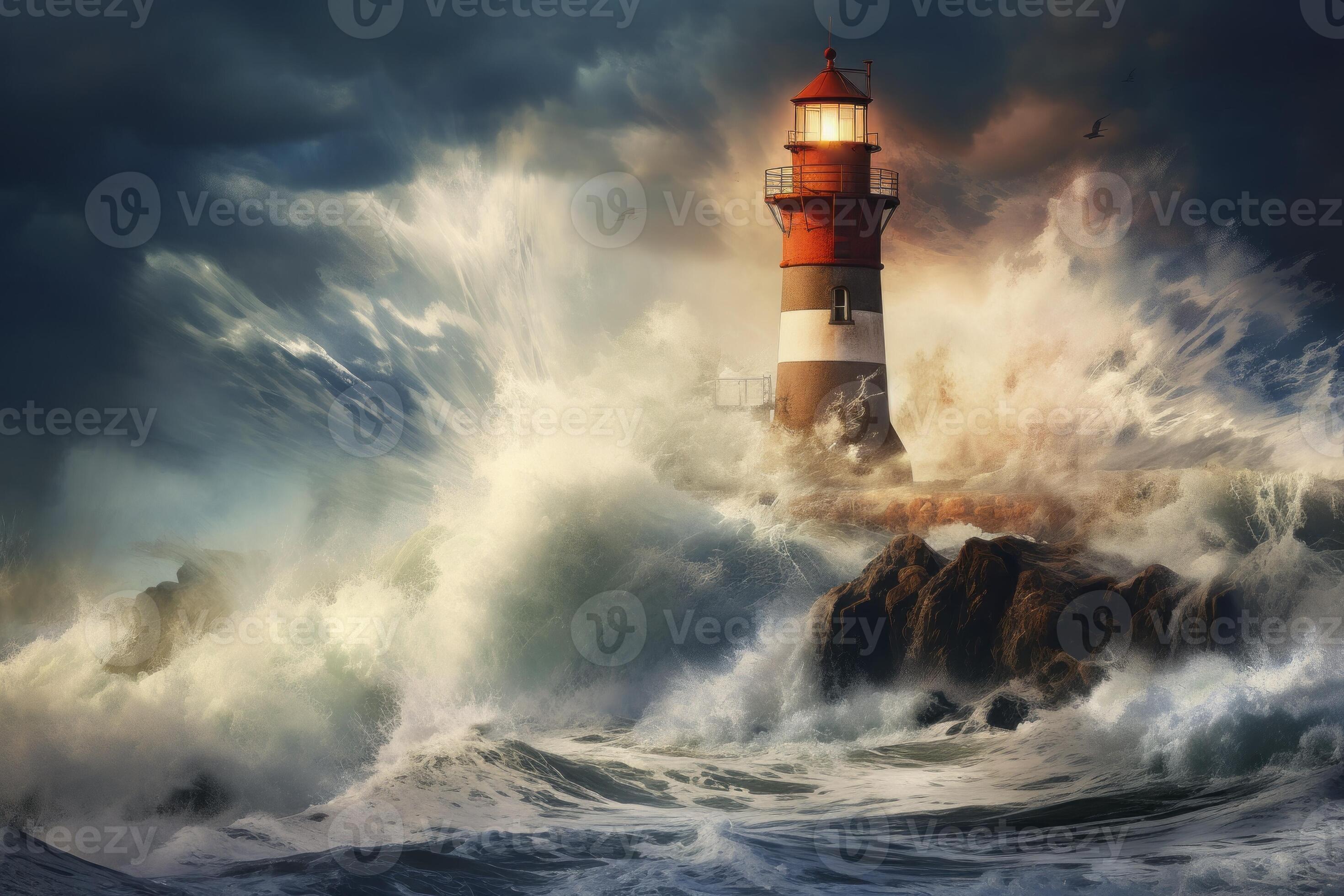 Ai Generated Coastal Lighthouse Standing As A Sentinel Against Crashing Waves Generative Ai