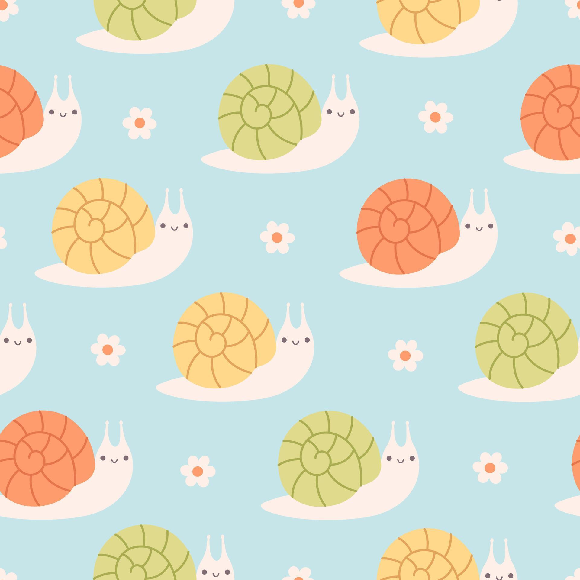 Seamless pattern with cute snails. Spring seamless pattern 41911196 ...