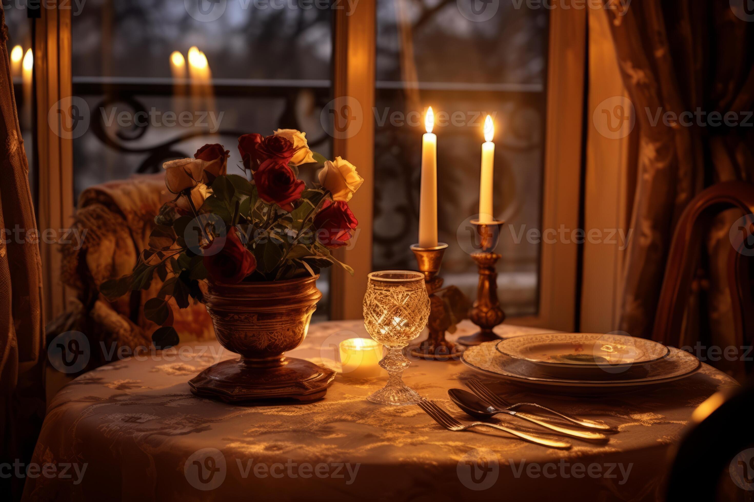 AI generated Candlelit dinner table for a romantic evening. Generative ...