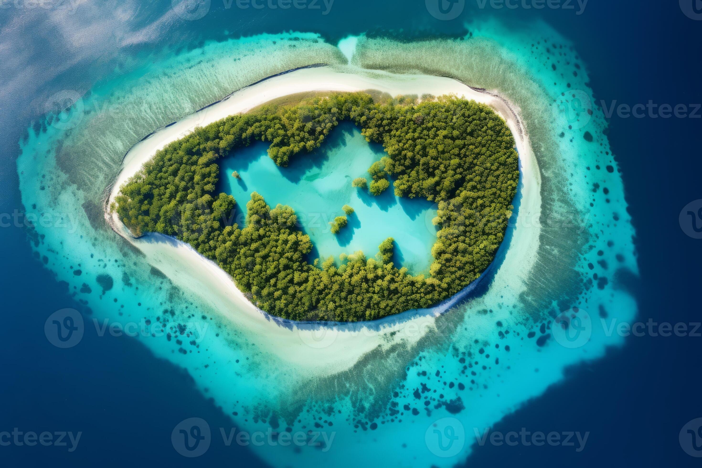 AI generated Aerial view of a pristine coral atoll with a turquoise ...