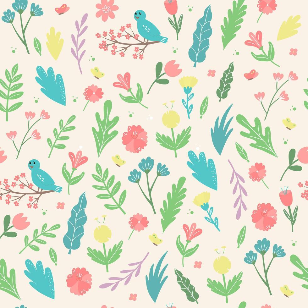 Delicate spring botanical seamless pattern. Repeat background with ...