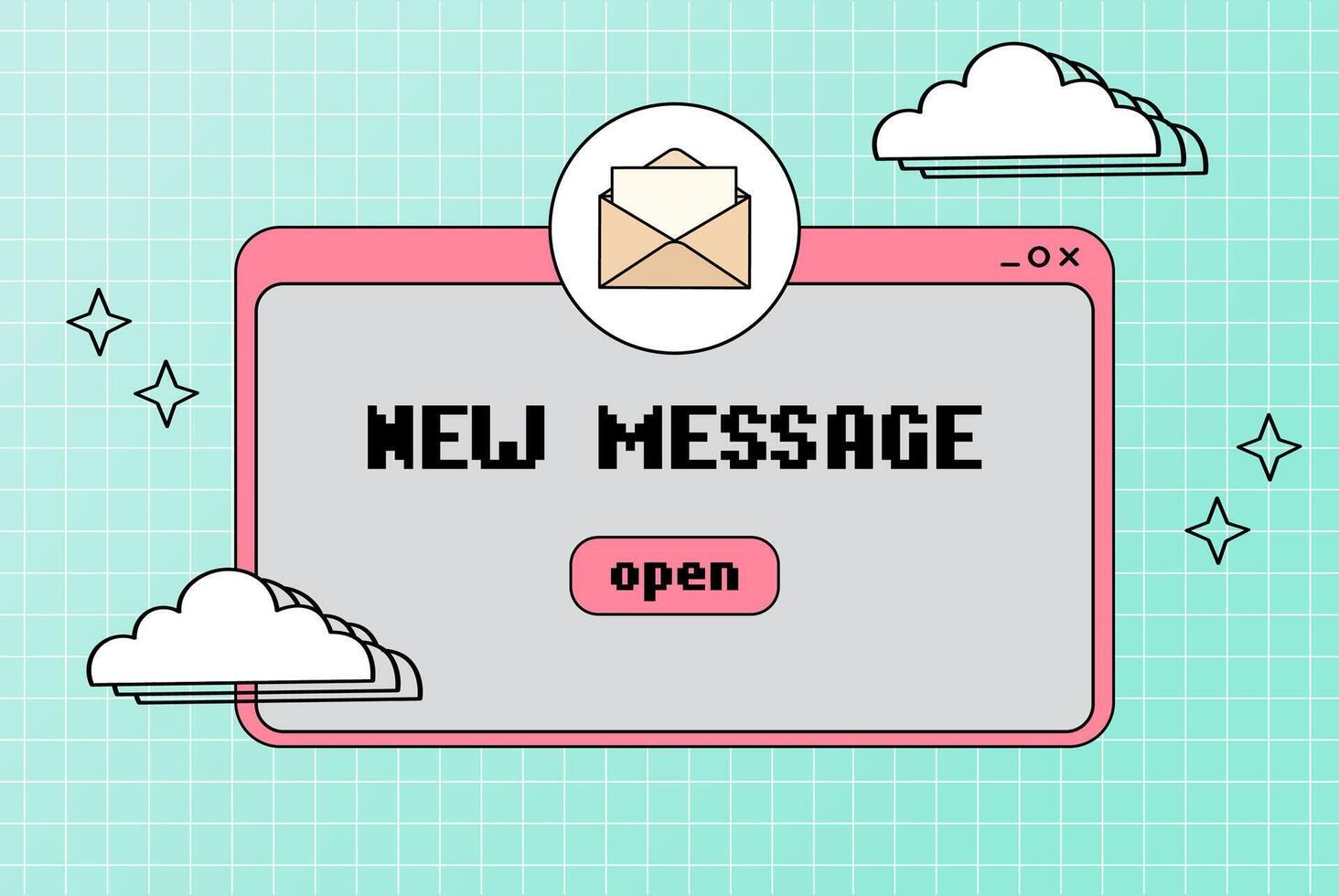 New message popup window. Retro computer aesthetic. Computer screen 90s, 2000s vector ...