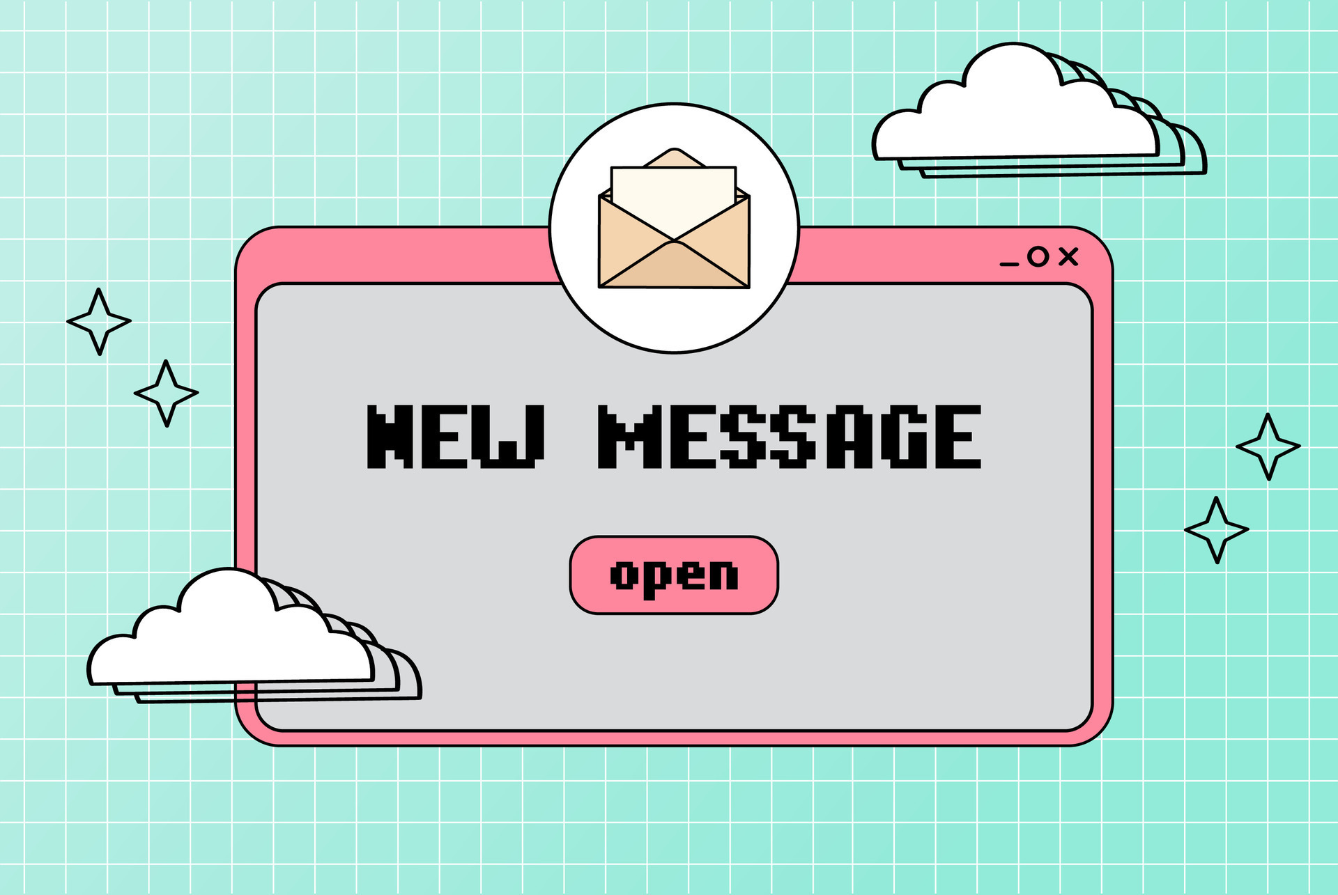 New message popup window. Retro computer aesthetic. Computer screen 90s ... New message popup window. Retro computer aesthetic. Computer screen 90s ...