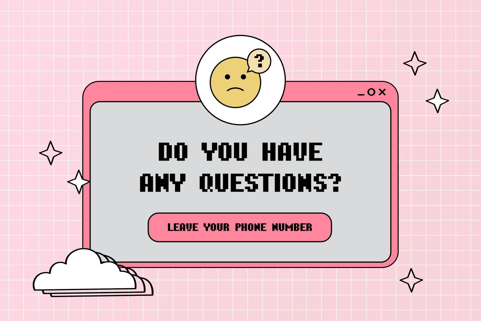 Do you have any questions - popup window. Emoticon sad icon. Retro ...
