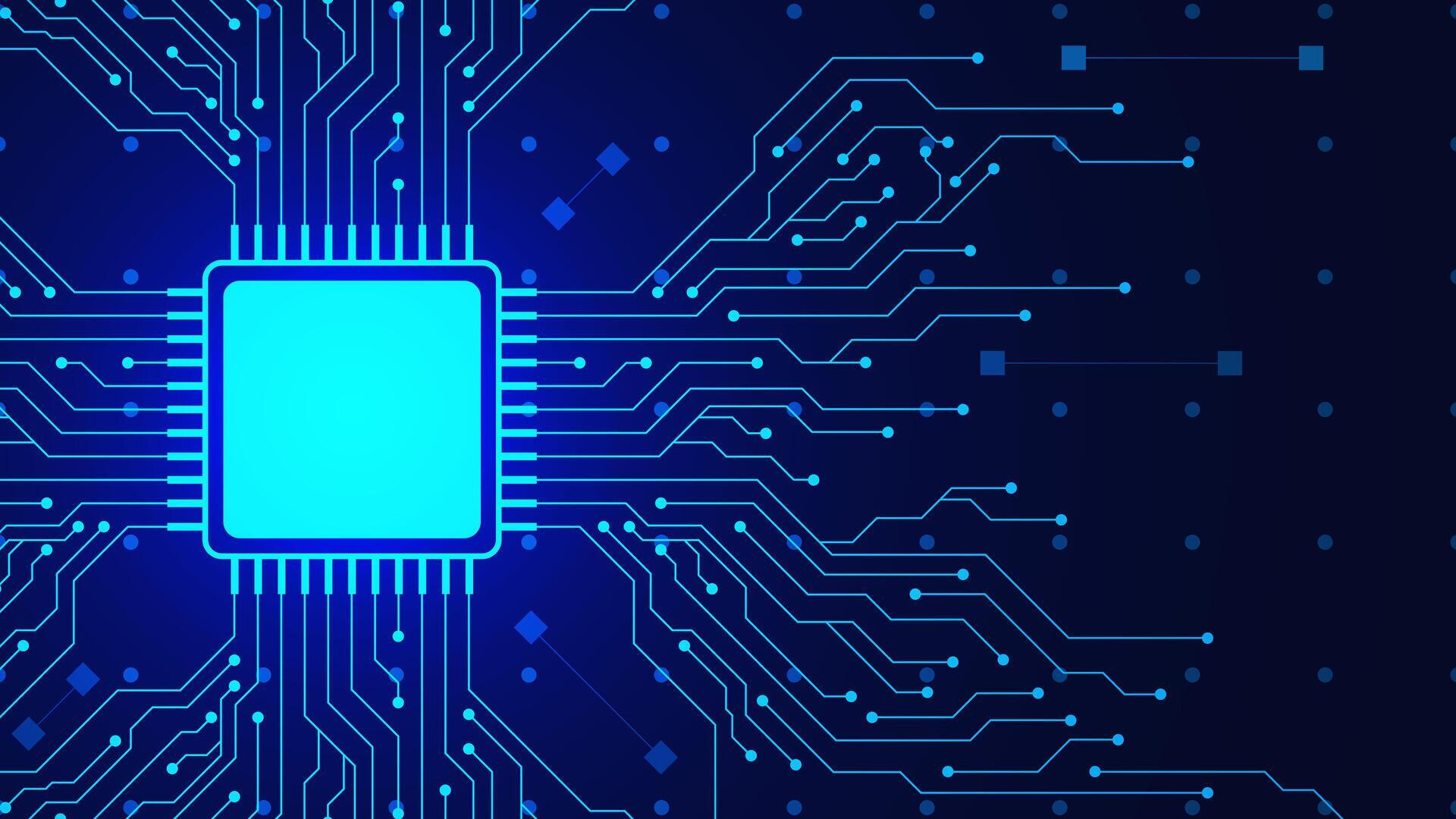 Microchip with circuit board. Central computer processor CPU and ...