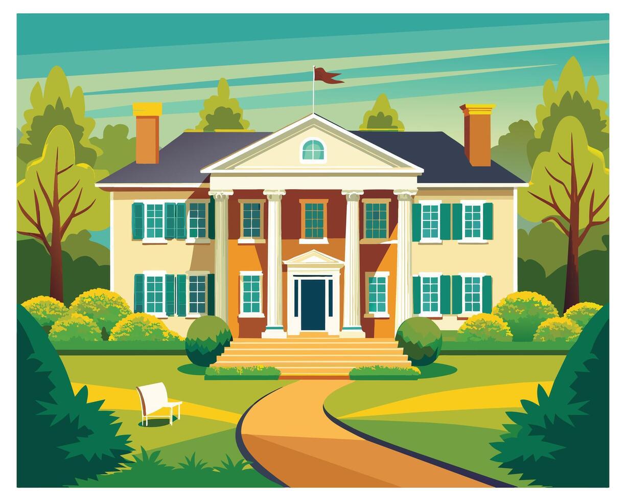 Beautiful front view of a house with green garden vector illustration ... Beautiful front view of a house with green garden vector illustration ...