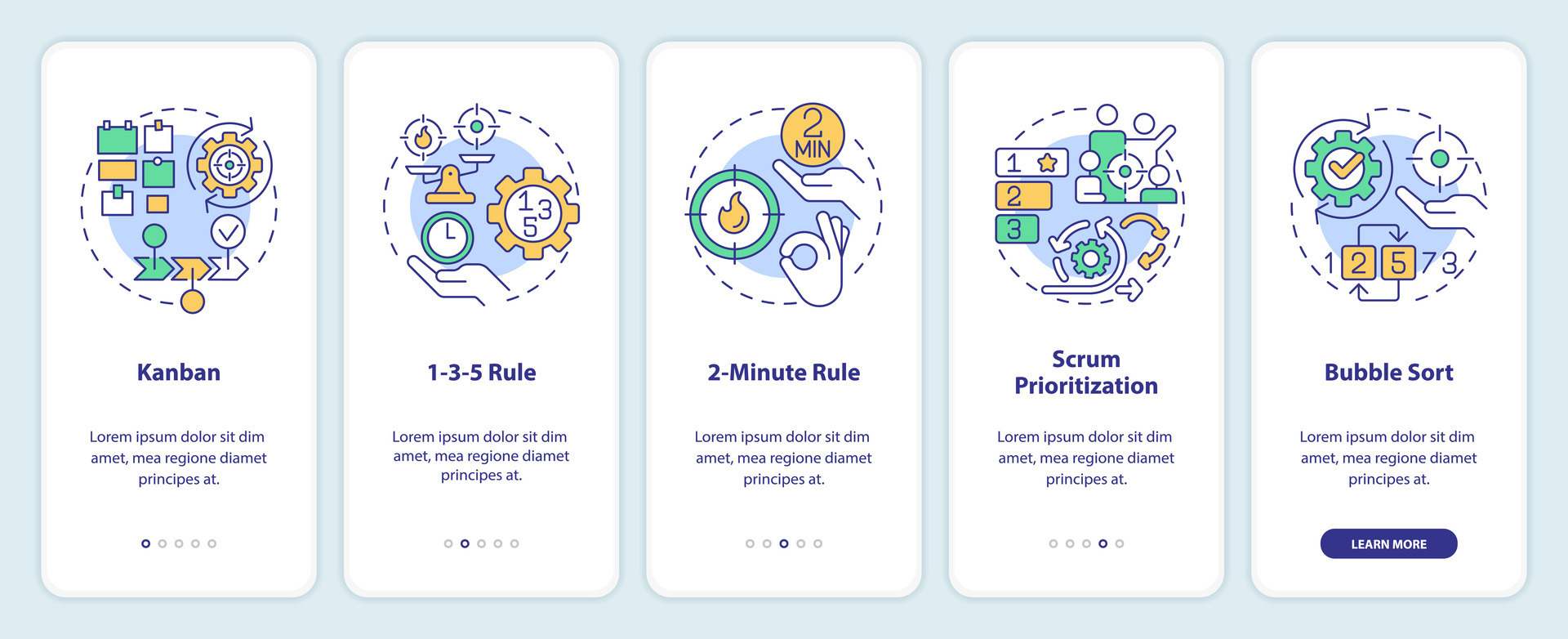 Prioritization Tools Onboarding Mobile App Screen Time Management Walkthrough 5 Steps Editable
