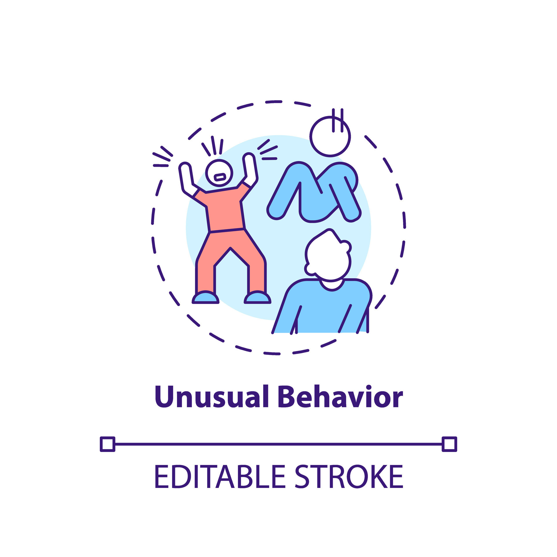 Unusual, abnormal behaviour multi color concept icon. Social issues. Round shape line ...