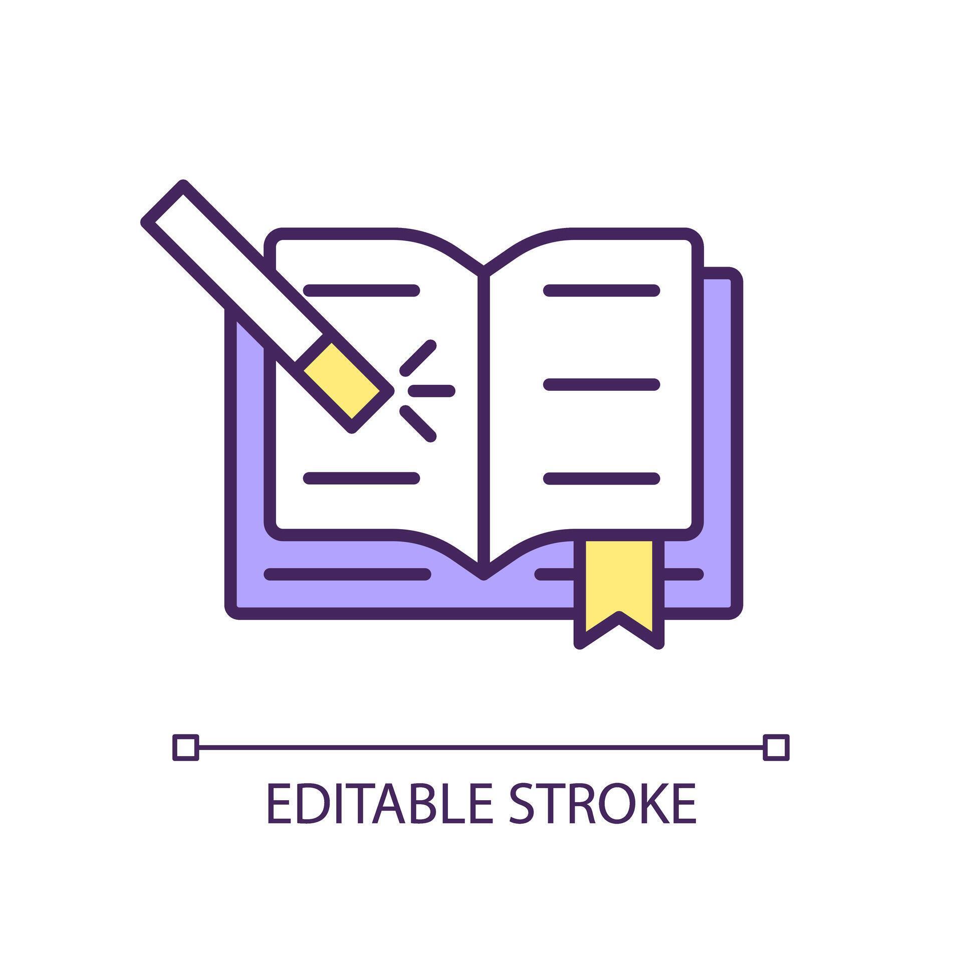 Book and magic wand RGB color icon. Editing tool. Taking notes ... Book and magic wand RGB color icon. Editing tool. Taking notes ...
