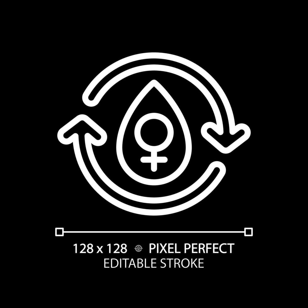 Female Menstrual Cycle White Linear Icon For Dark Theme Feminine Reproduction System Illness