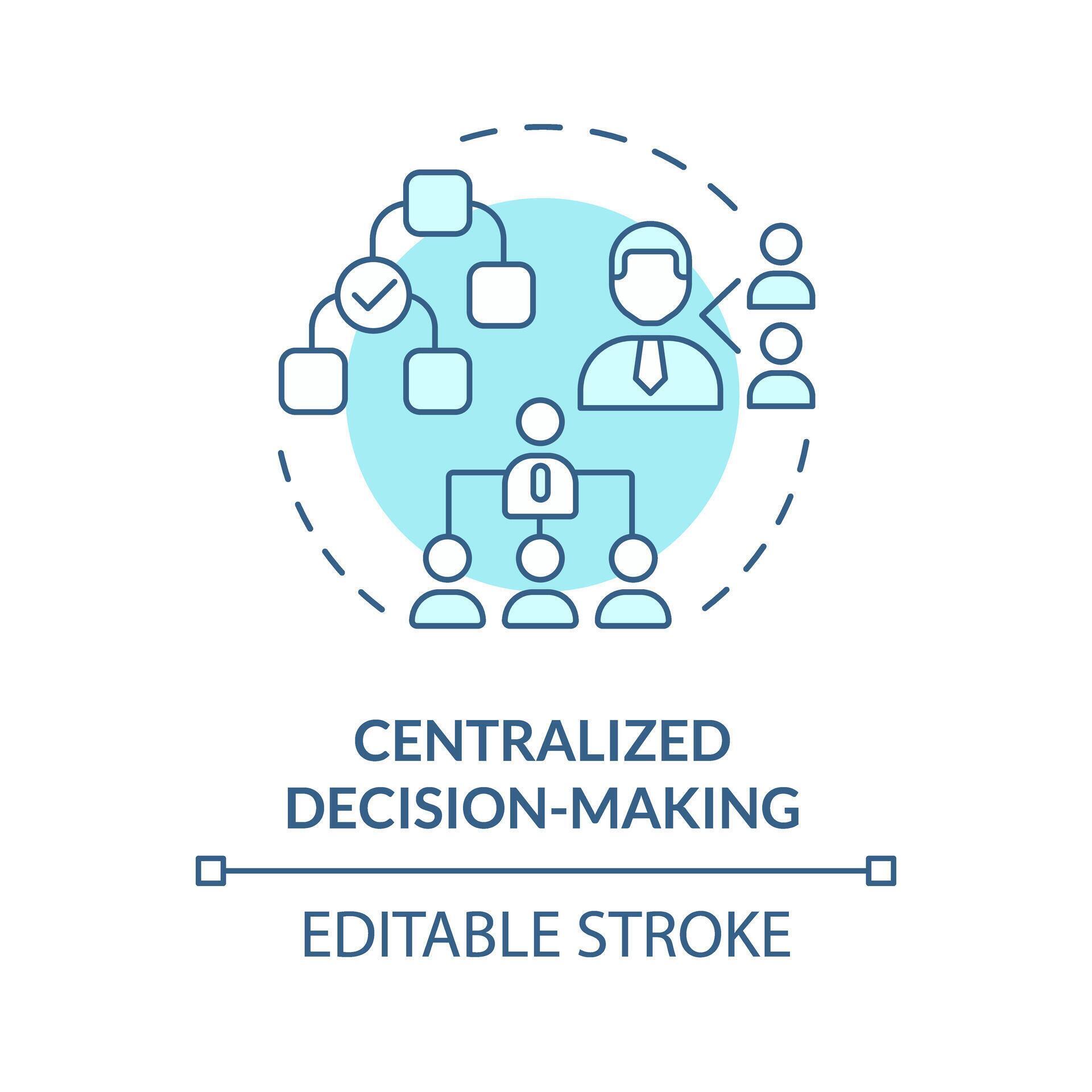 Centralized decision-making soft blue concept icon. Senior leaders make decisions. Tasks ...