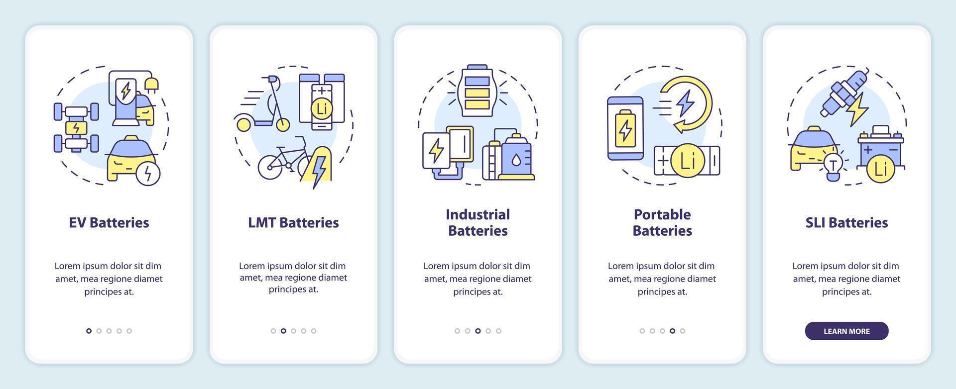 Battery types onboarding mobile app screen. Energy transition ... Battery types onboarding mobile app screen. Energy transition ...