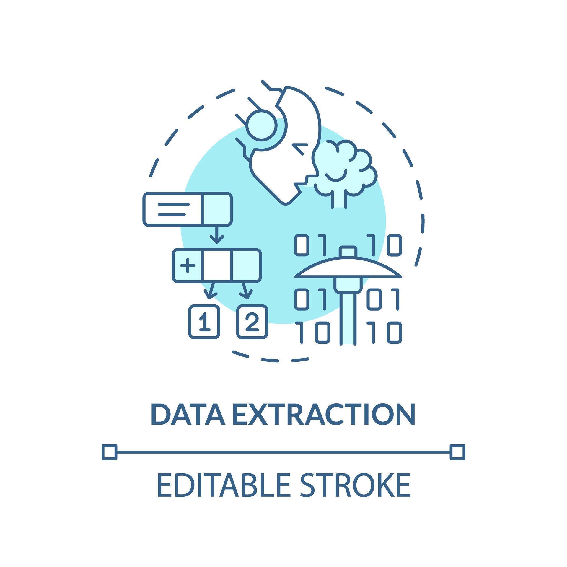 Data extraction soft blue concept icon. Artificial intelligence, etl ...