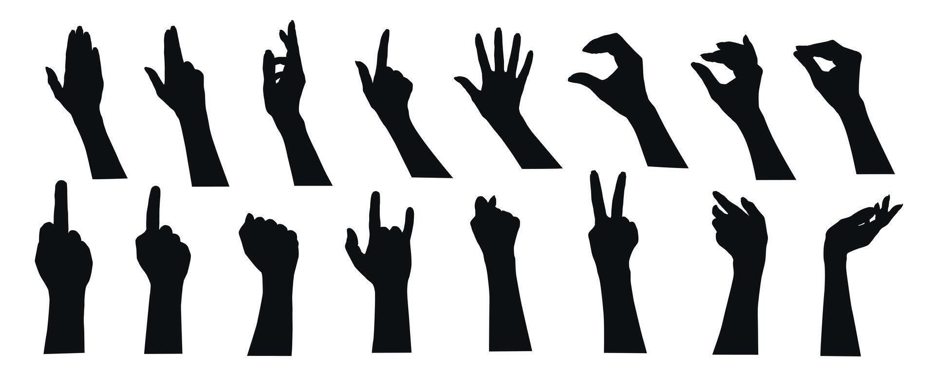 Hand gestures silhouette mega set in flat graphic design. Collection elements of different ...