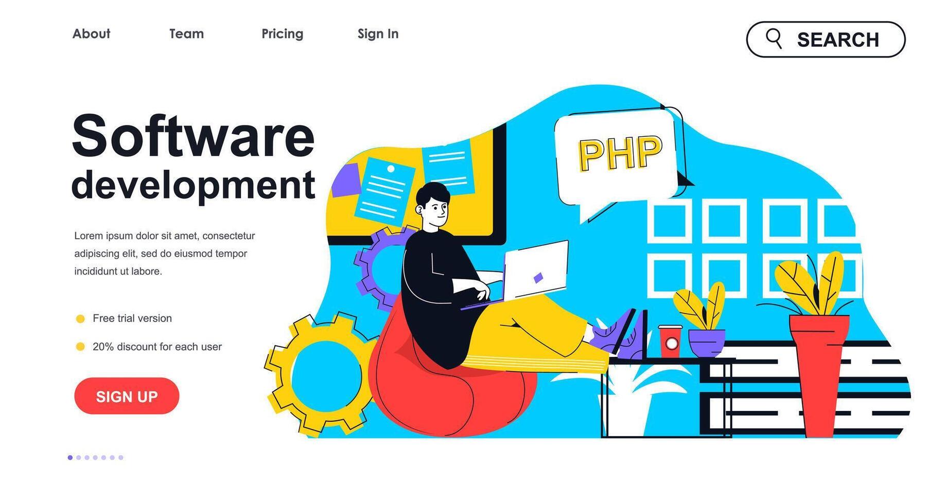 Software Development Concept For Landing Page Template Programmer Writes Programming Code