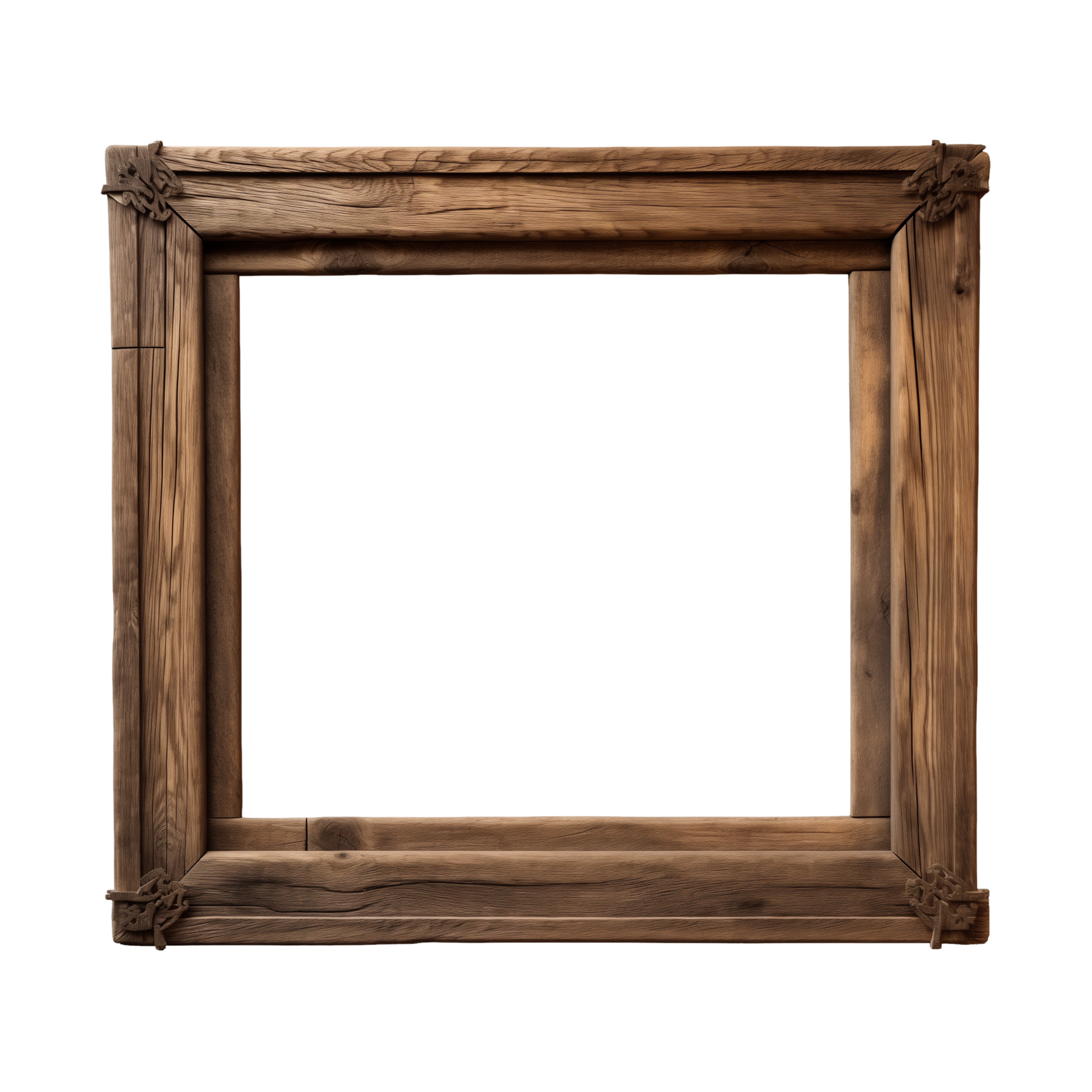 AI generated an old wooden square frame isolated on a transparent ... AI generated an old wooden square frame isolated on a transparent ...