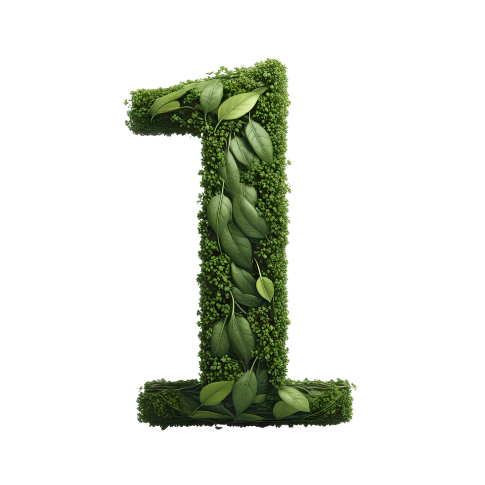 ai generado número 1 hecho desde verde hojas 41930114 PNG