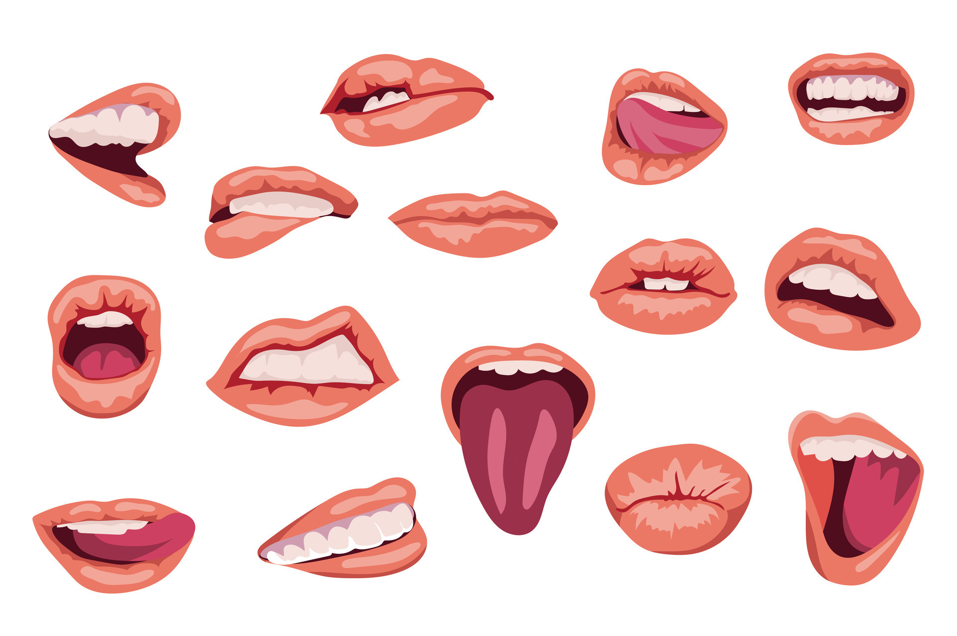 Female Mouths Expressing Emotions Set Graphic Elements In Flat Design