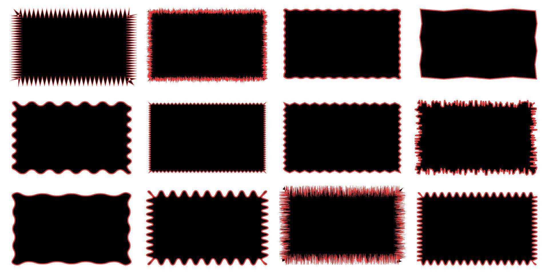 Rectangle Geometric shape frame with wavy edges.Zigzag Wavy Edge rectangle shapes elements set ...