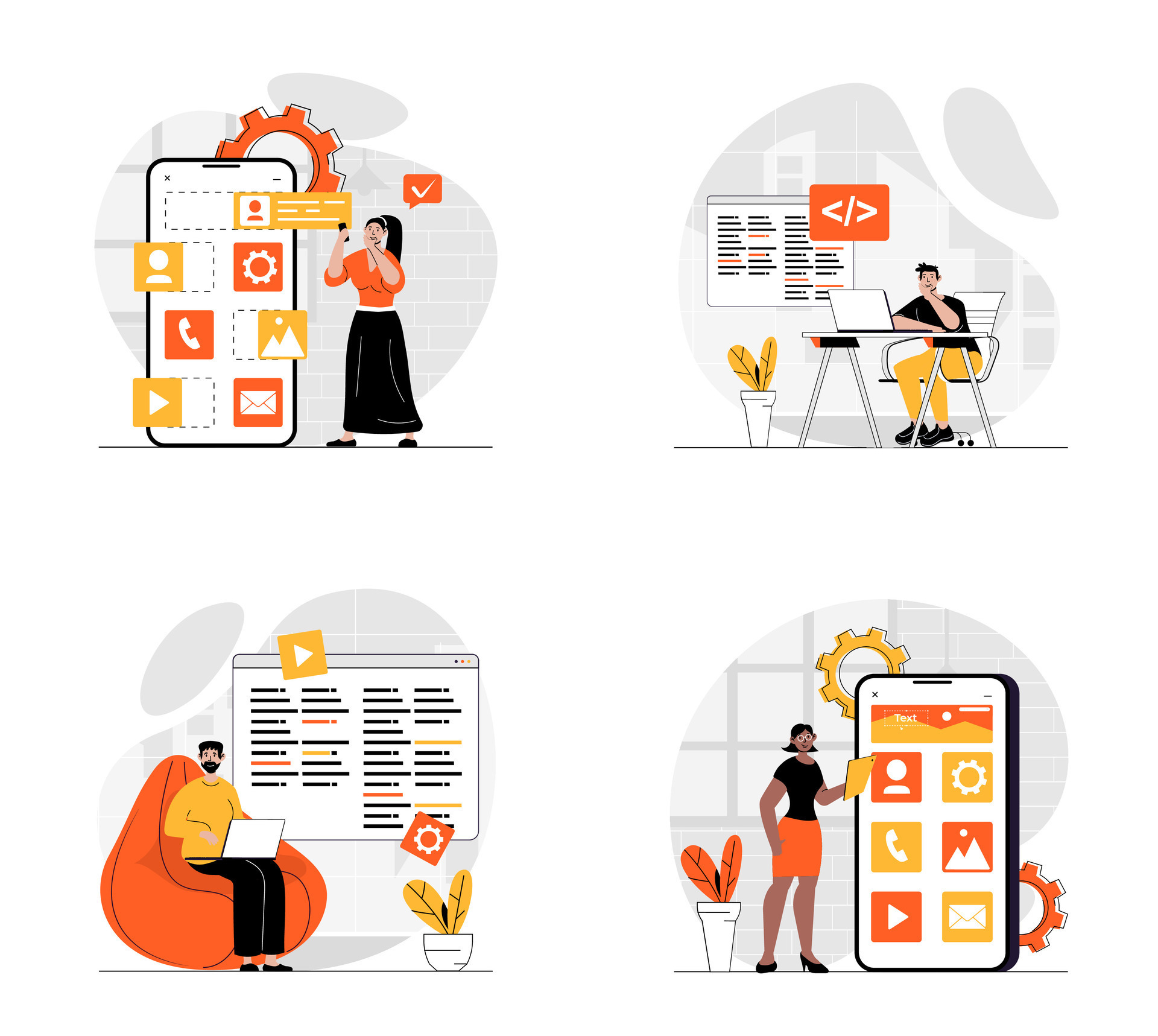 Ui Ux Development Concept With Character Set Collection Of Scenes