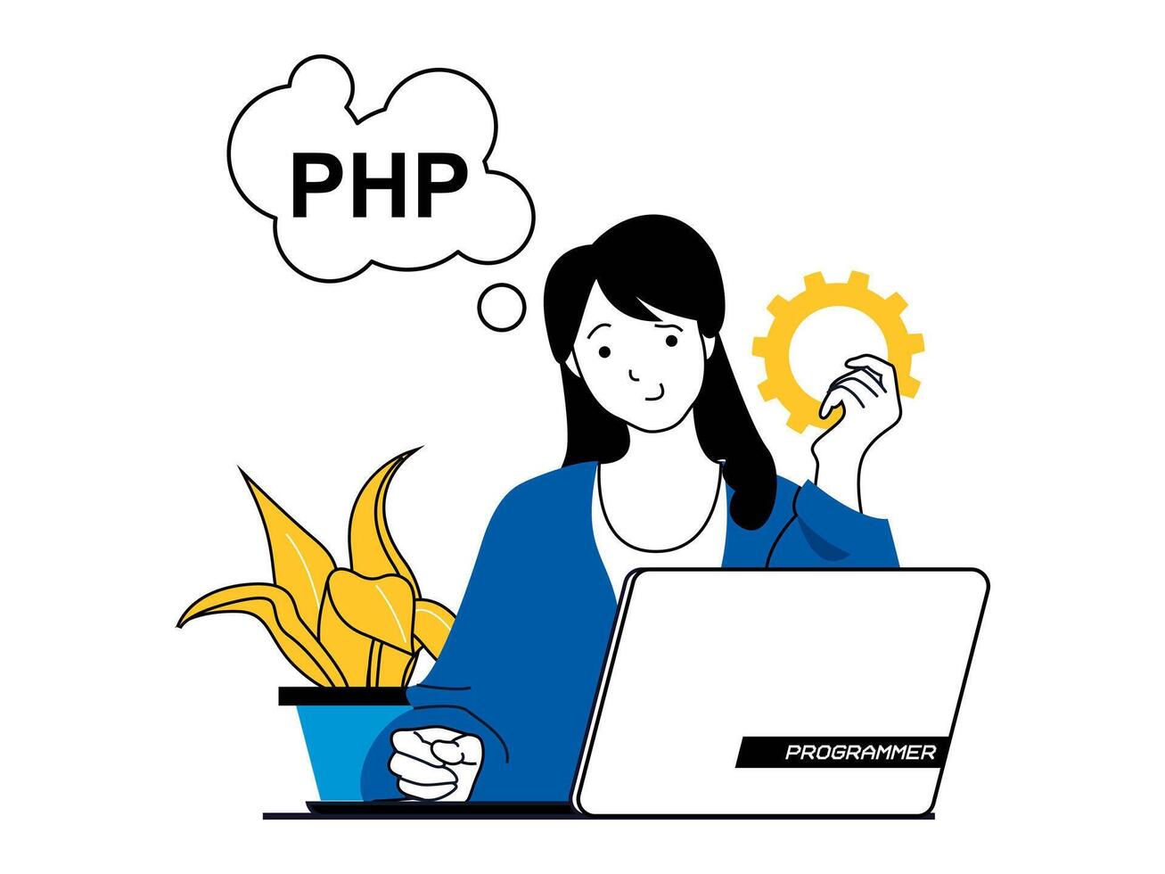 Web development concept with character situation. Woman working with ...