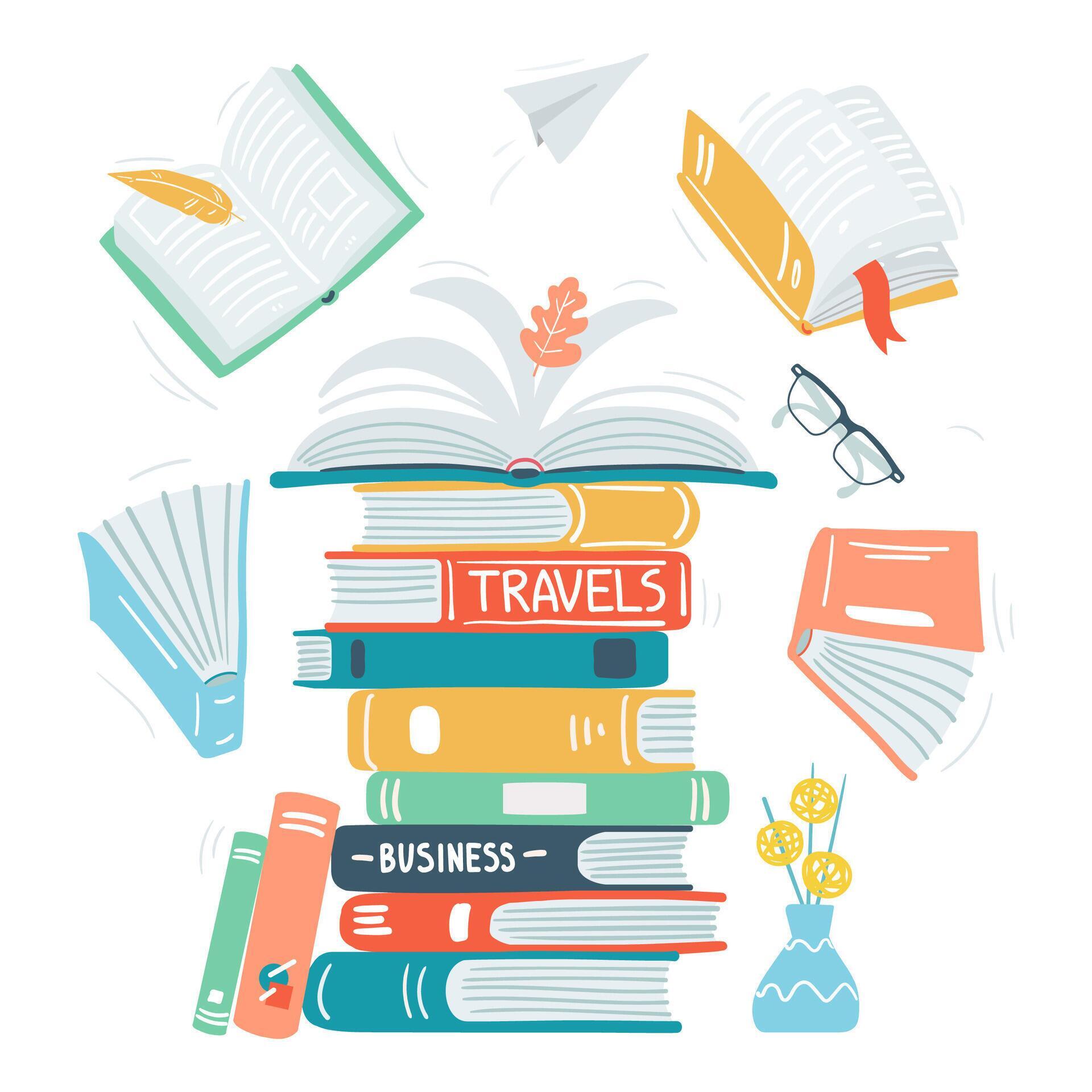 Books stack. Open engrave books concept, hand drawn stack of open and ...