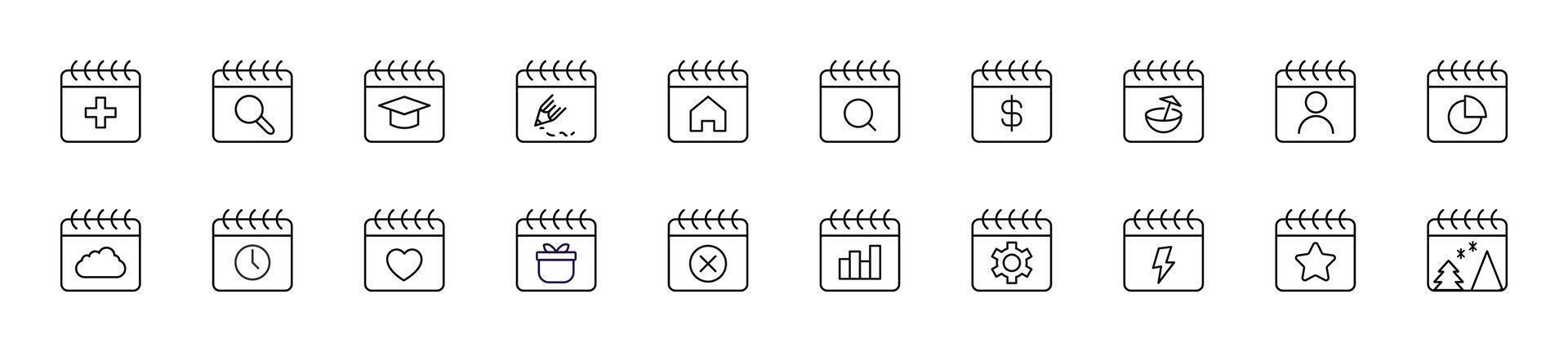 Calendars linear vector icons collection. Editable stroke. Simple ...