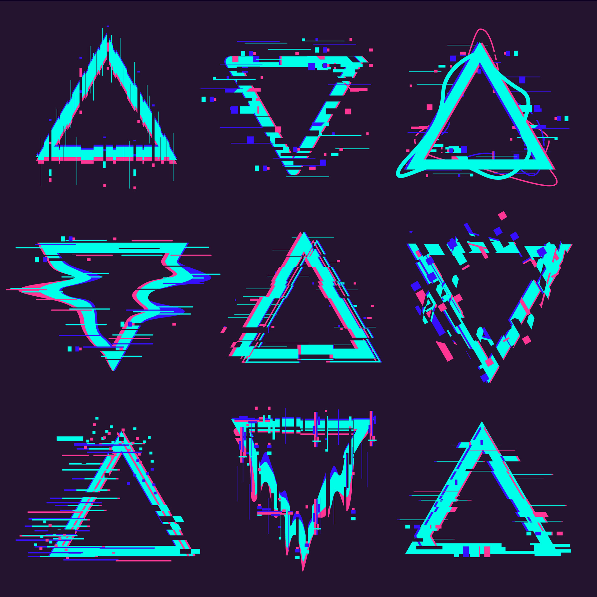 Triangle glitch frames. Distortion geometry noise defect frame, dynamic ...