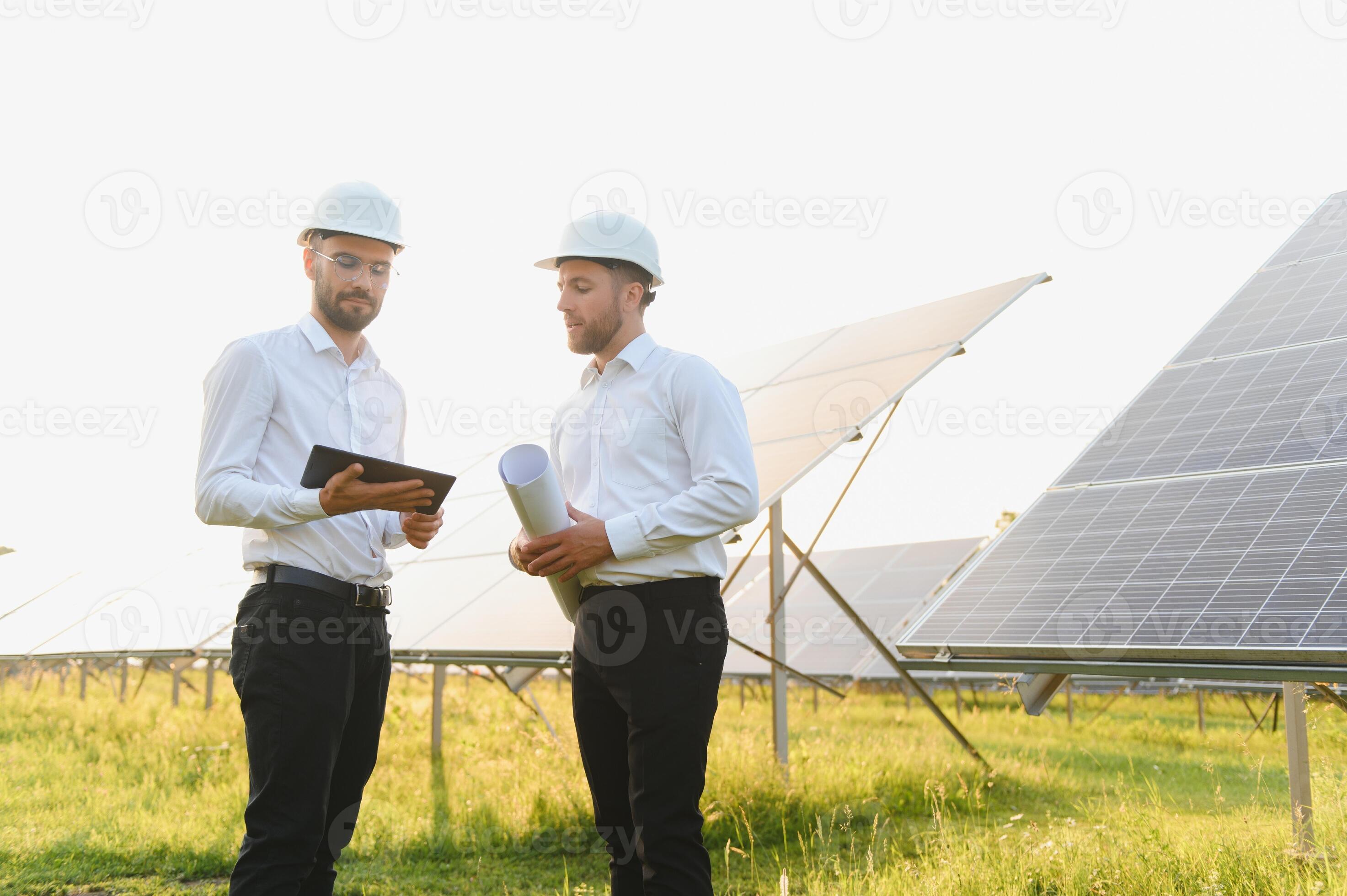 engineer and businessman planing new ecology project. around solar panel. 41946864 Stock Photo ...