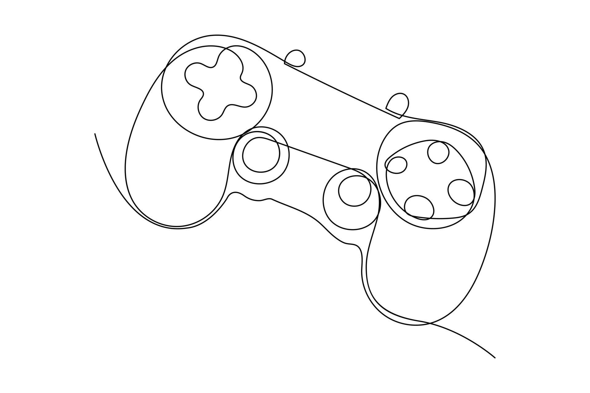 Continuous One Line Drawing Of Game Stick Joystick Gaming Controller Outline Vector